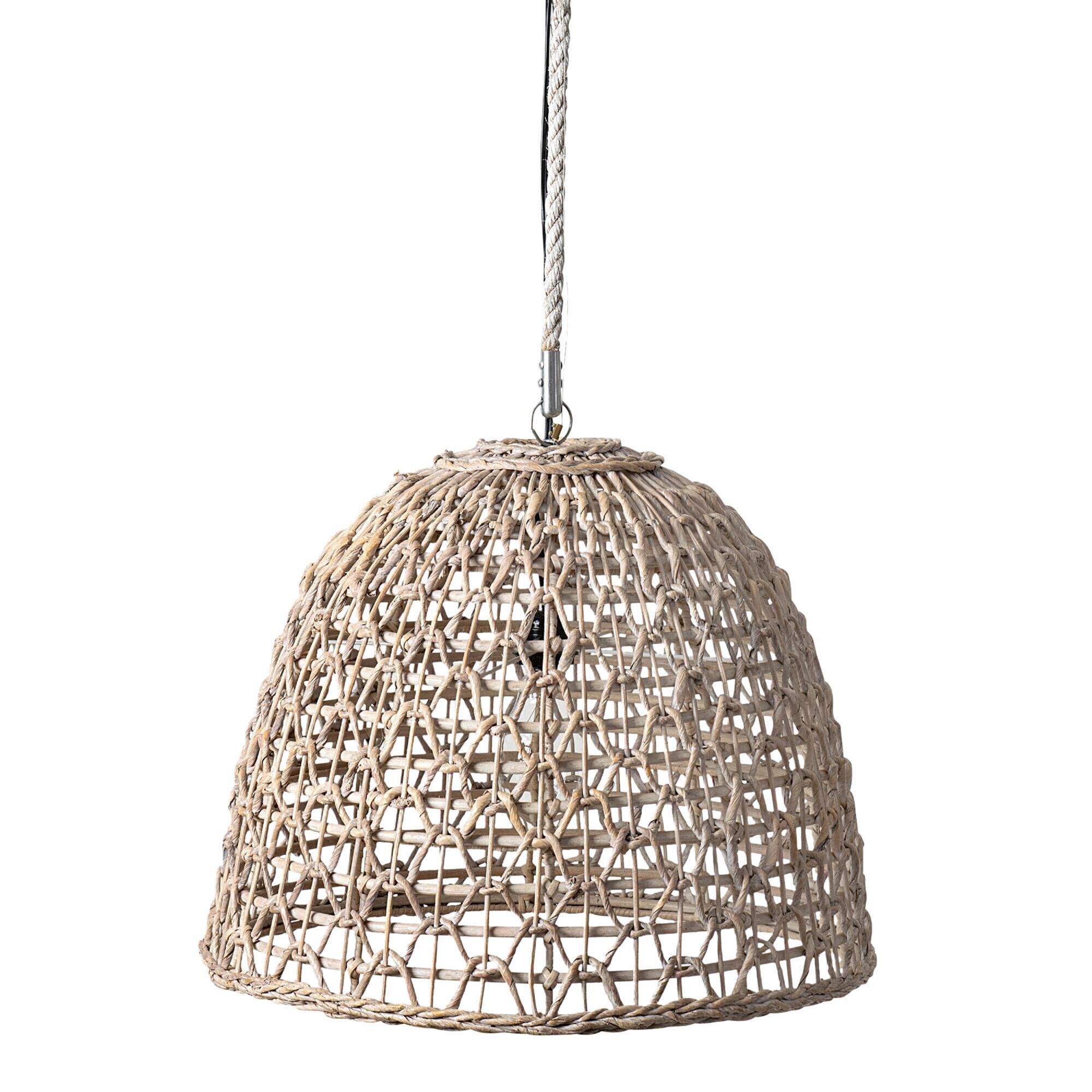 Luna Whitewash Geometric Open Weave Abaca Pendant Lamp - World Market