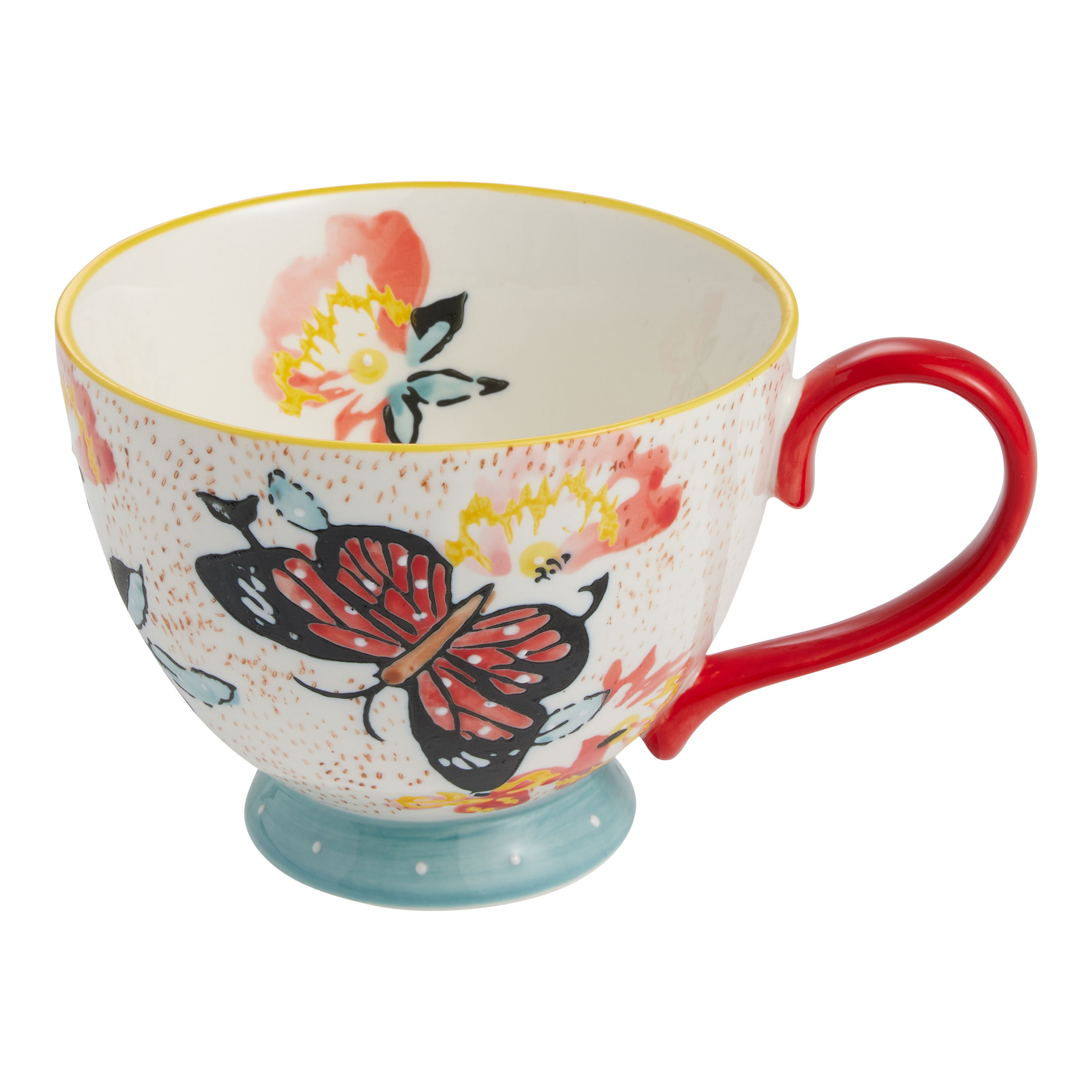 Multicolor Floral Butterfly Hand Painted Ceramic Mug - World Market