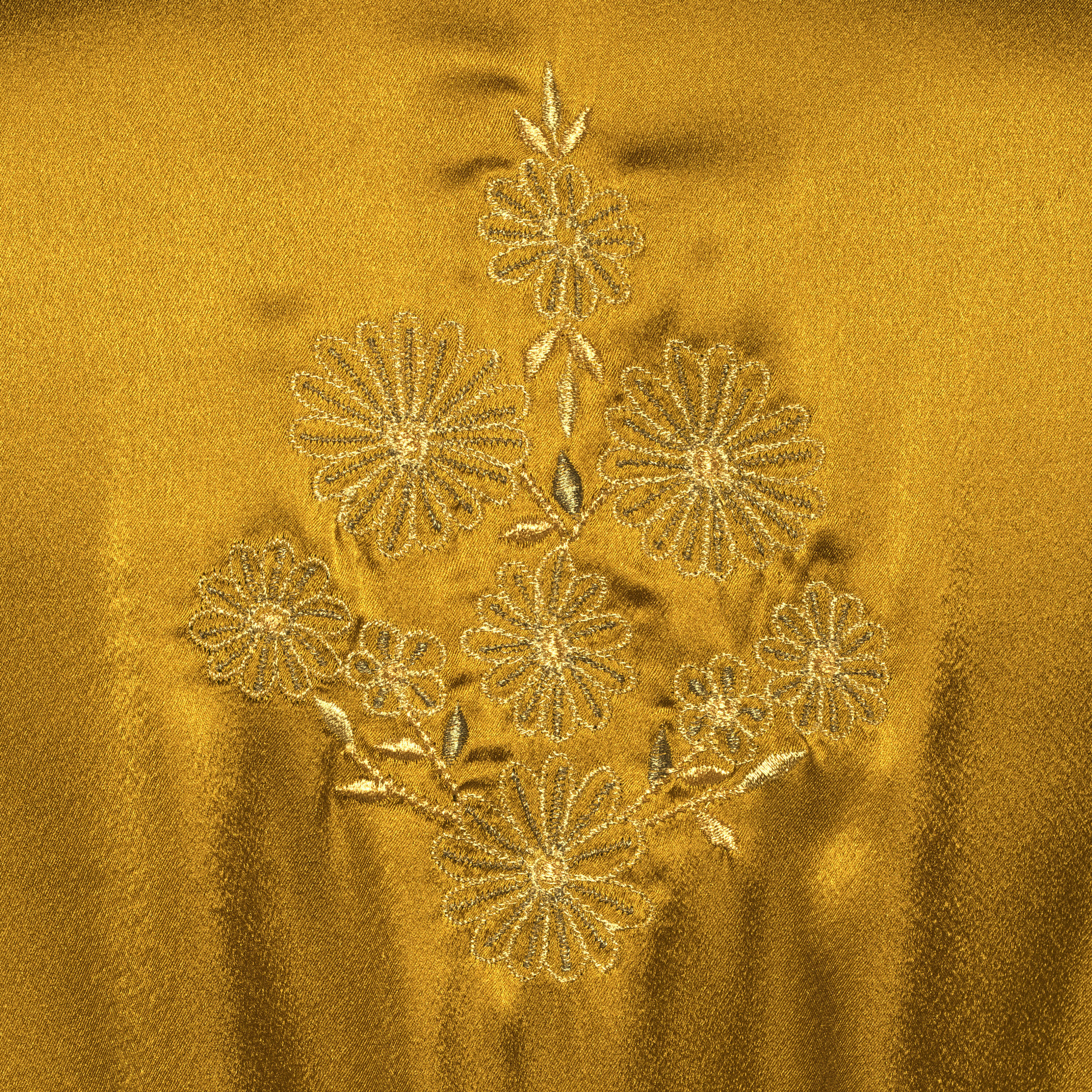 Mustard Satin Floral Embroidered Robe - World Market