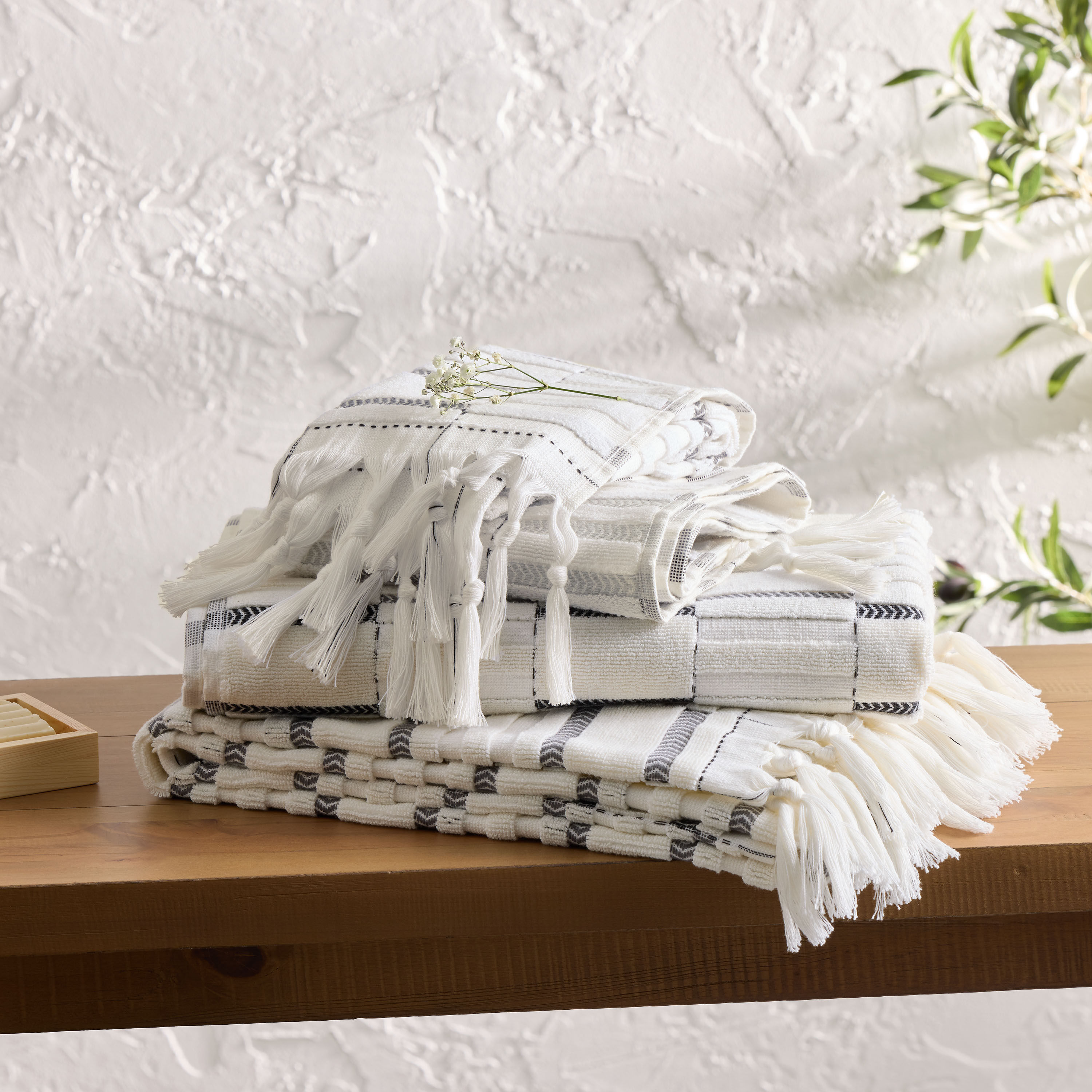 Aubrey Black And Ivory Sculpted Stripe Bath Towel - World Market