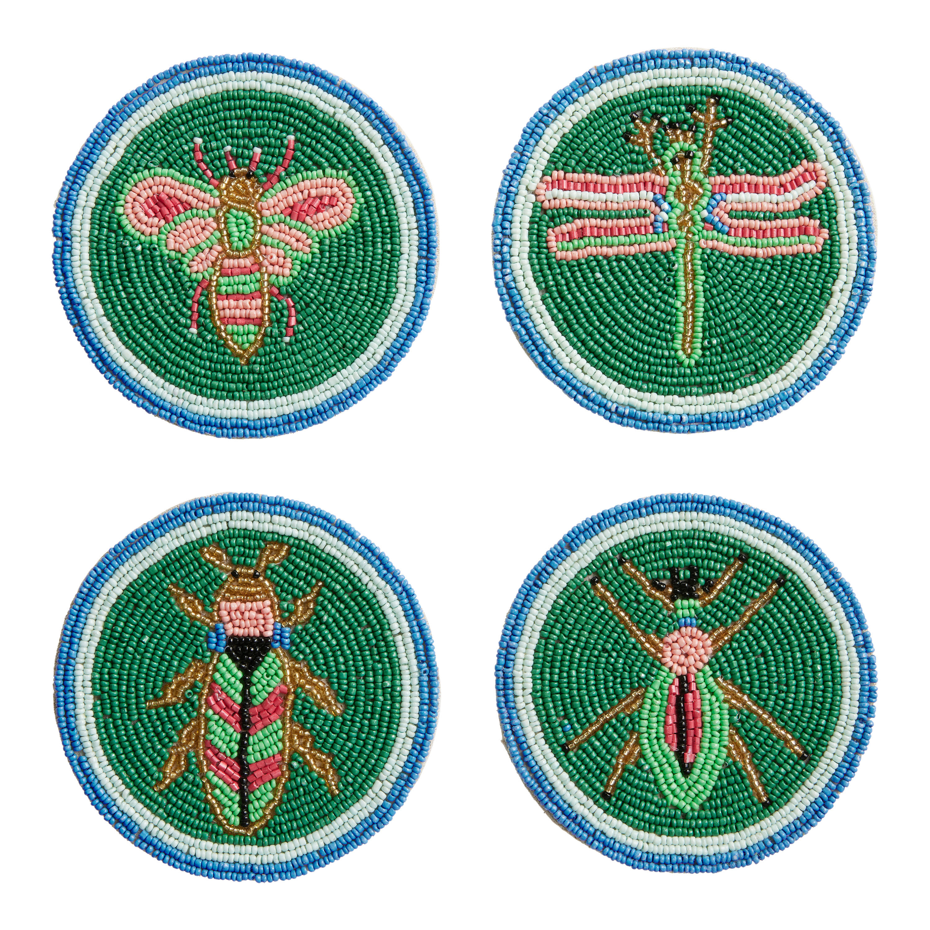 Green And Blue Beaded Bug Coasters 4 Pack - World Market
