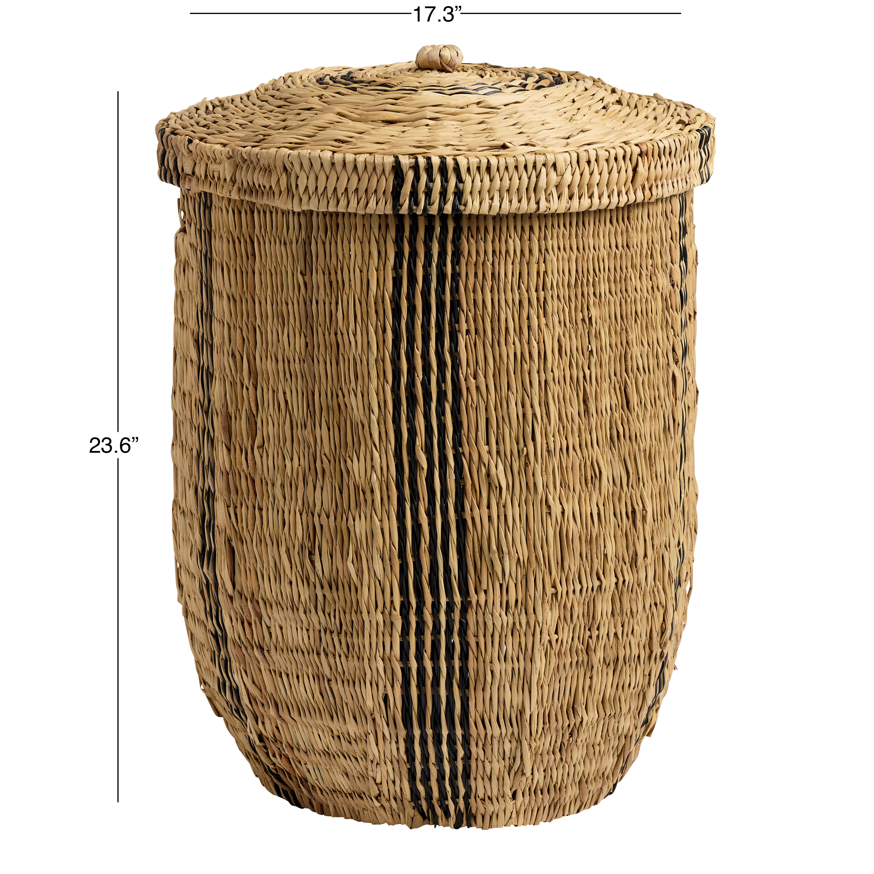 Riley Black and Natural Faux Rattan Striped Hamper with Liner - World ...
