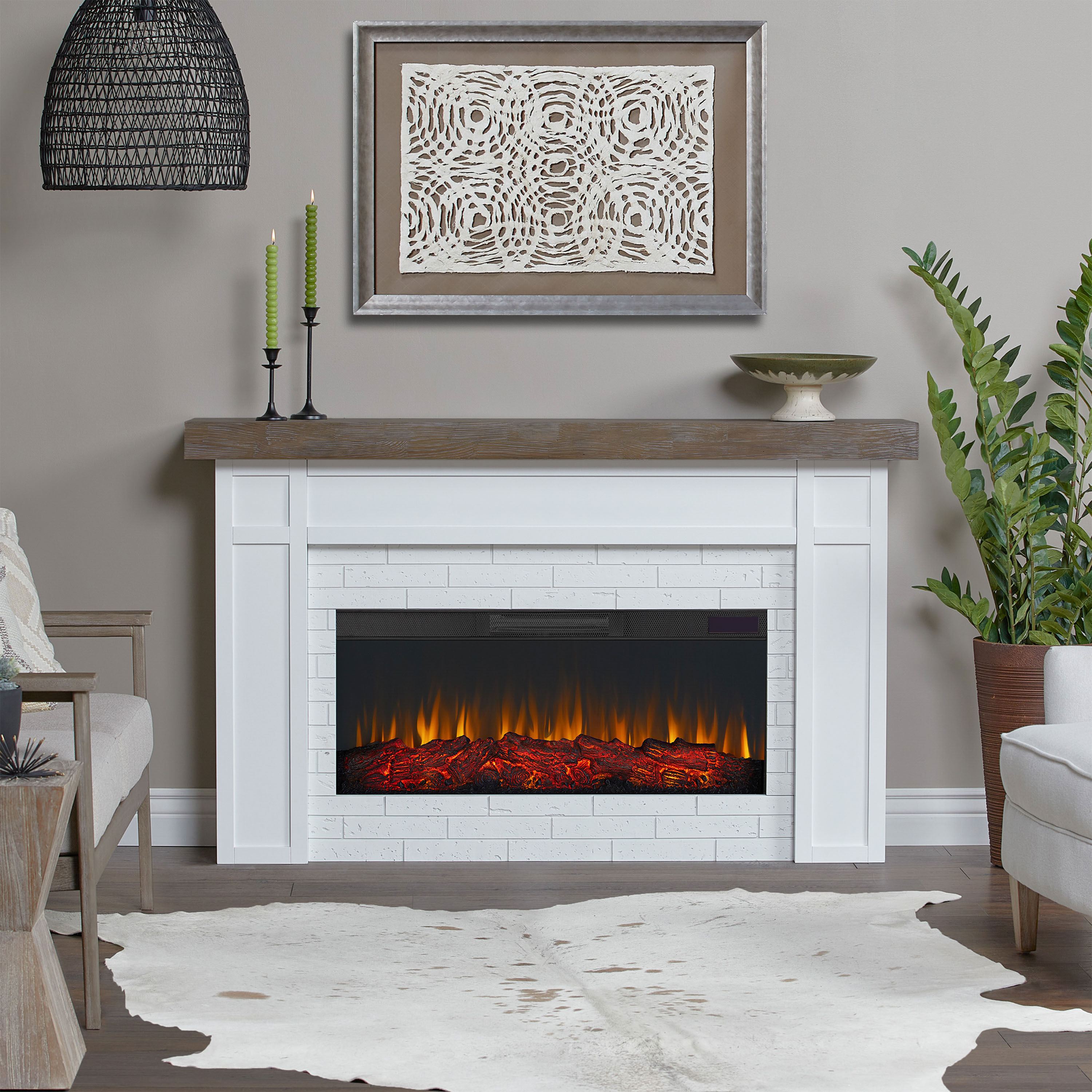 Northfort White Faux Brick and Wood Electric Fireplace Mantel - World ...
