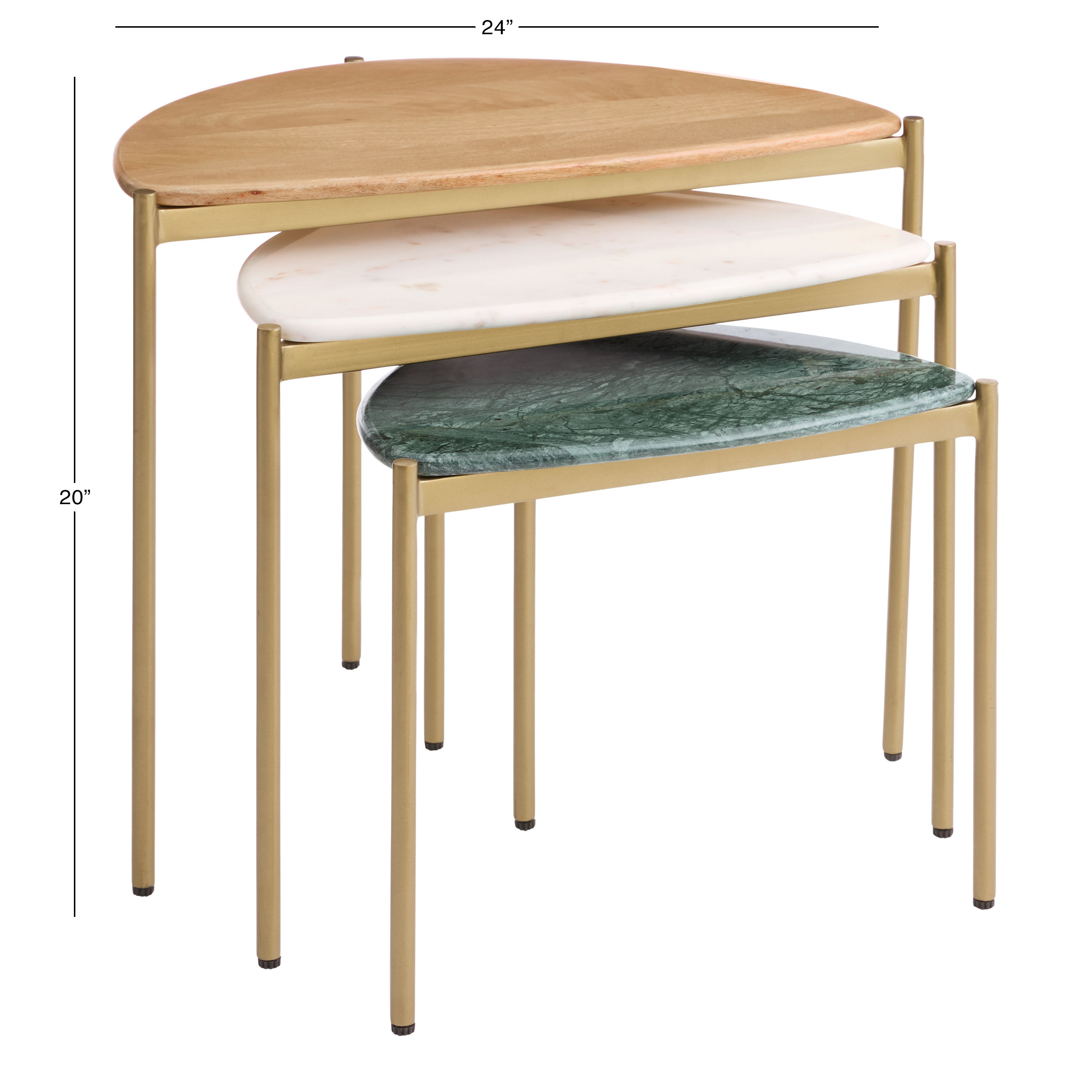 Teramo Half Round Marble and Wood Nesting Tables 3 Piece Set