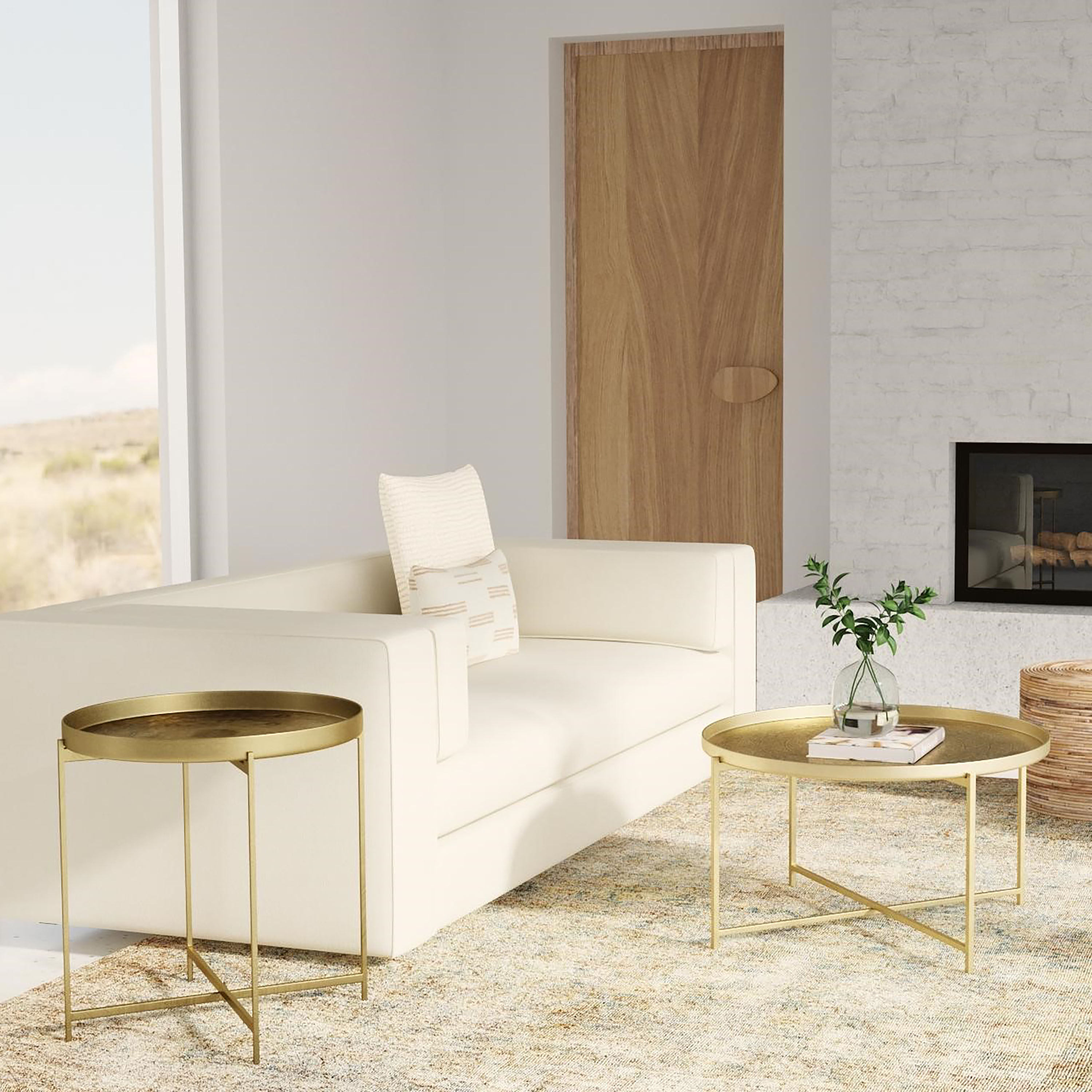 Lillie Round Gold Etched Tray Top Folding Side Table by World Market
