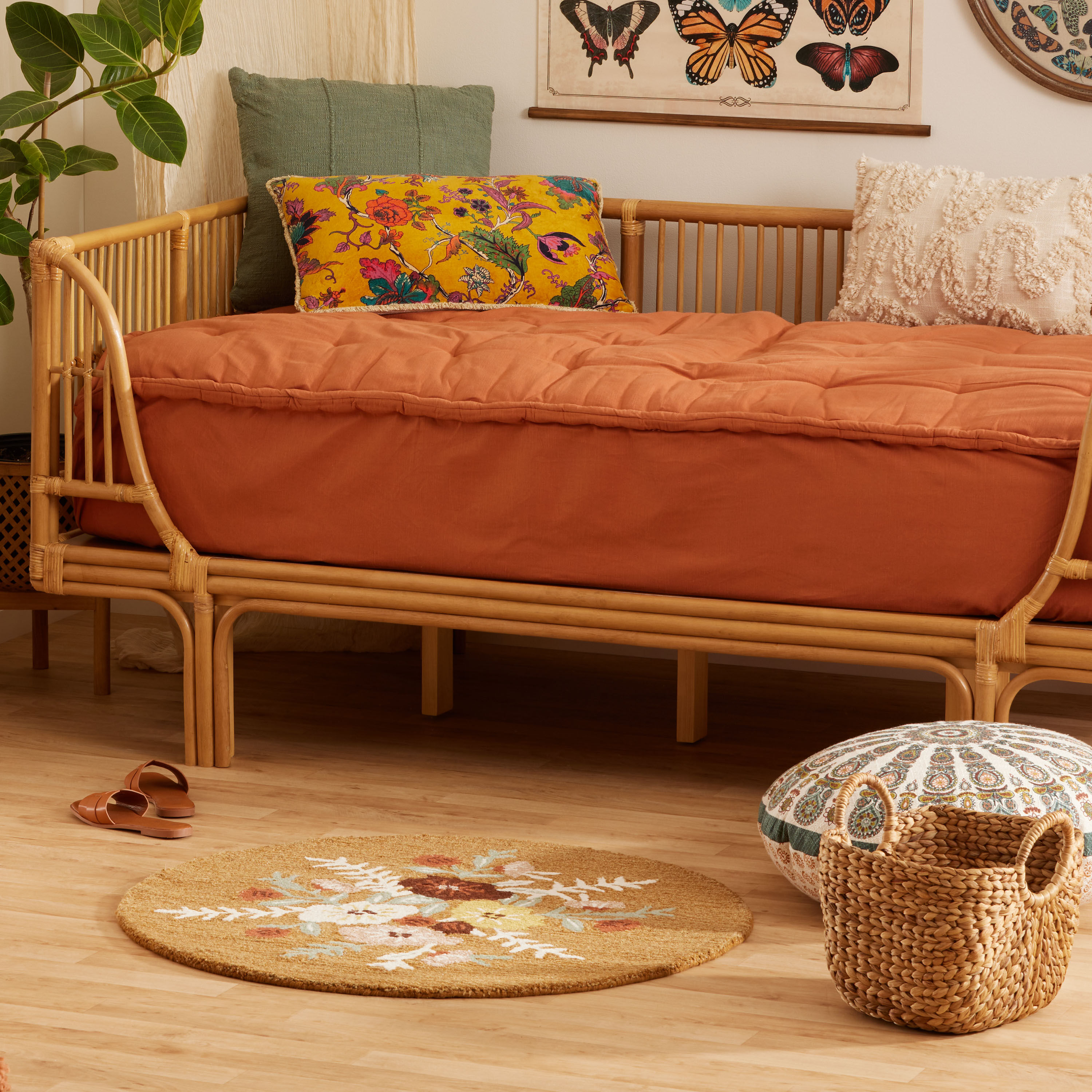 Round Multicolor Floral Tufted Wool Blend Area Rug - World Market