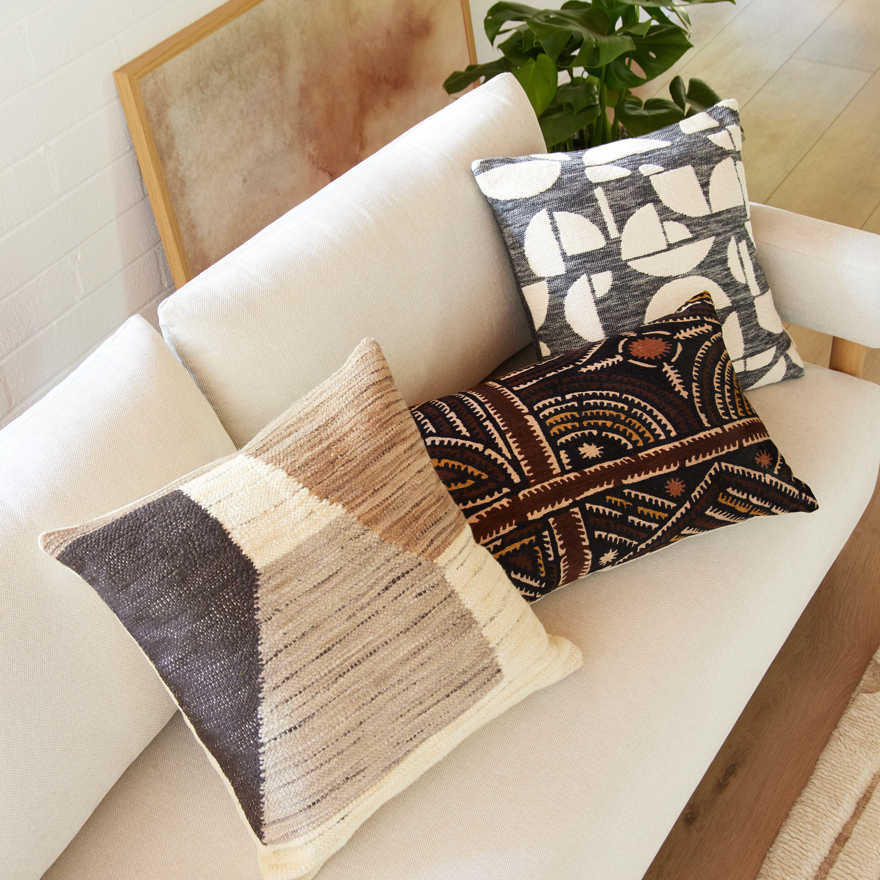 Black and Ivory Jacquard Geometric Shapes Throw Pillow by World Market