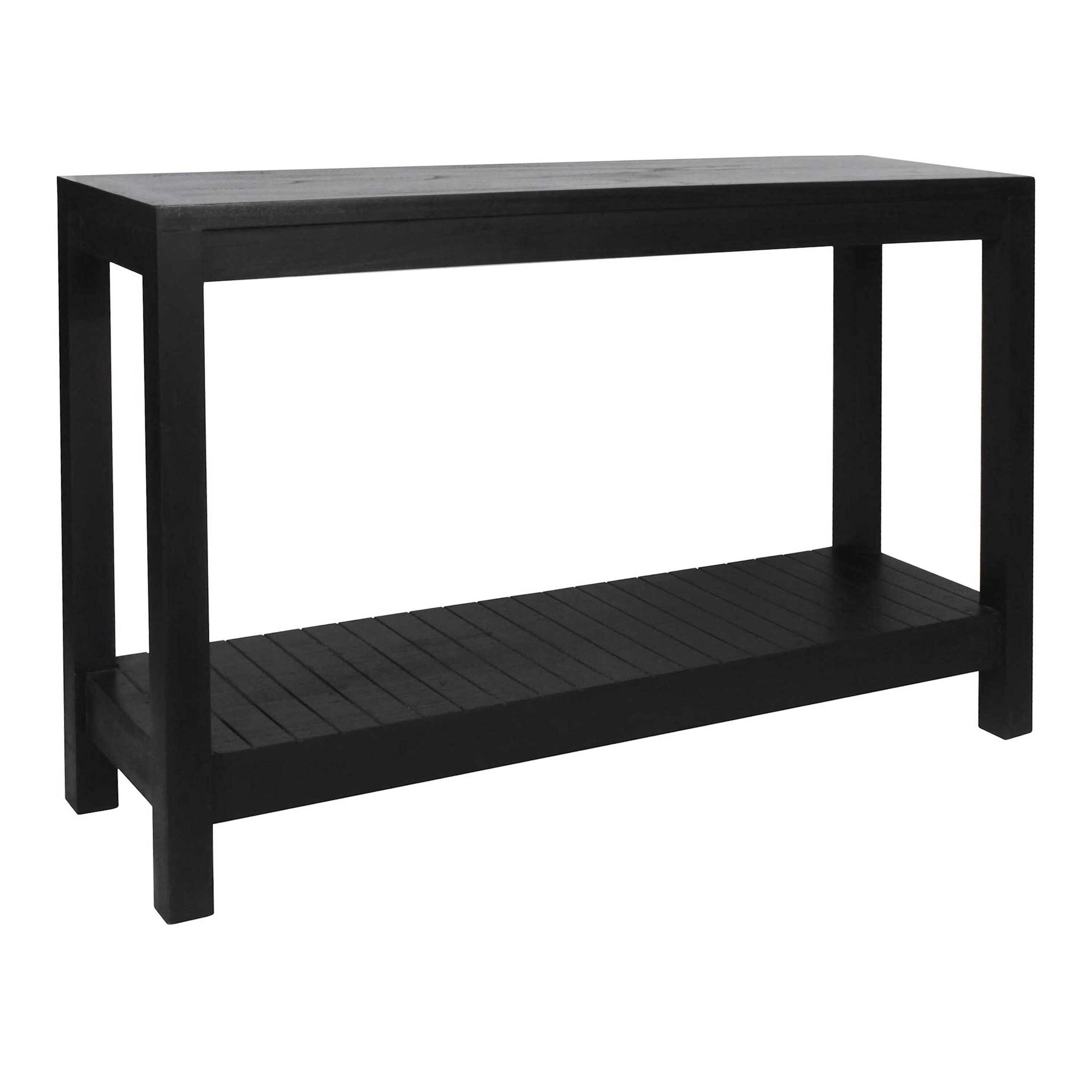 Black Askew Wood Console Table with Slatted Shelf