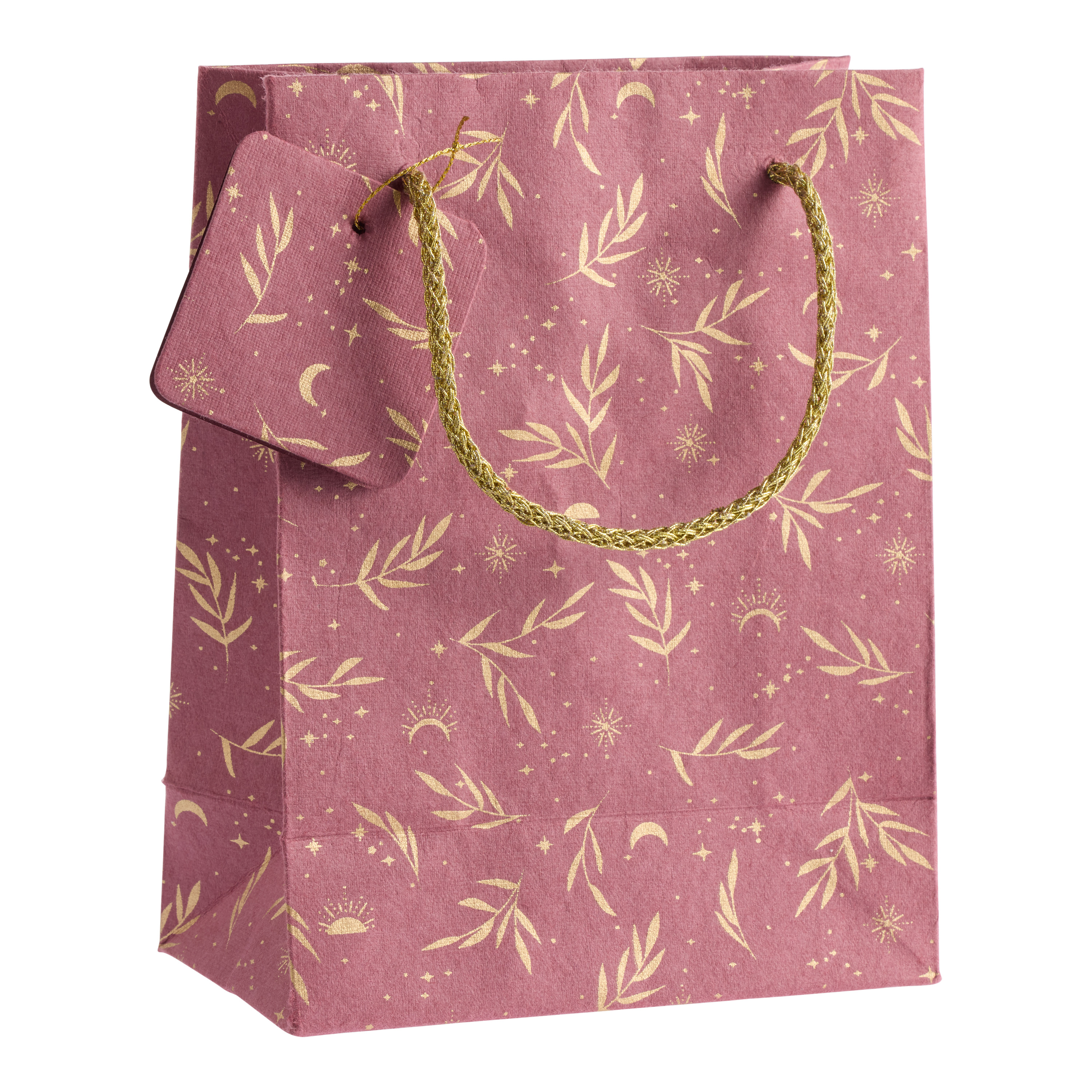 Small Red and Gold Botanical Holiday Gift Bag - World Market