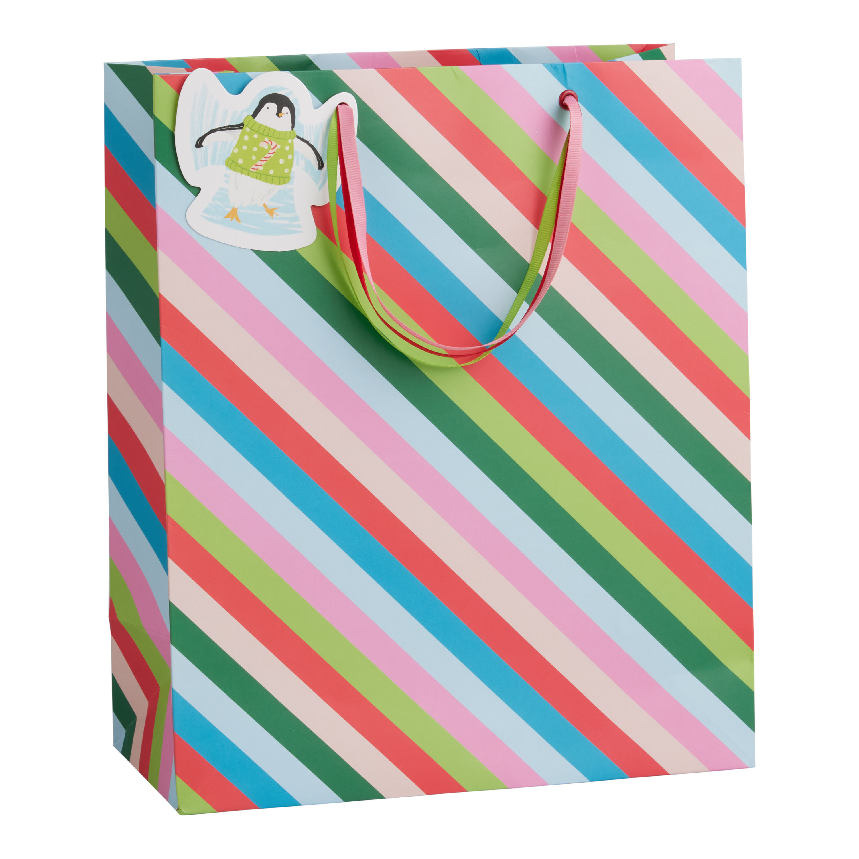 Large Multicolor Diagonal Stripes Holiday Gift Bag - World Market