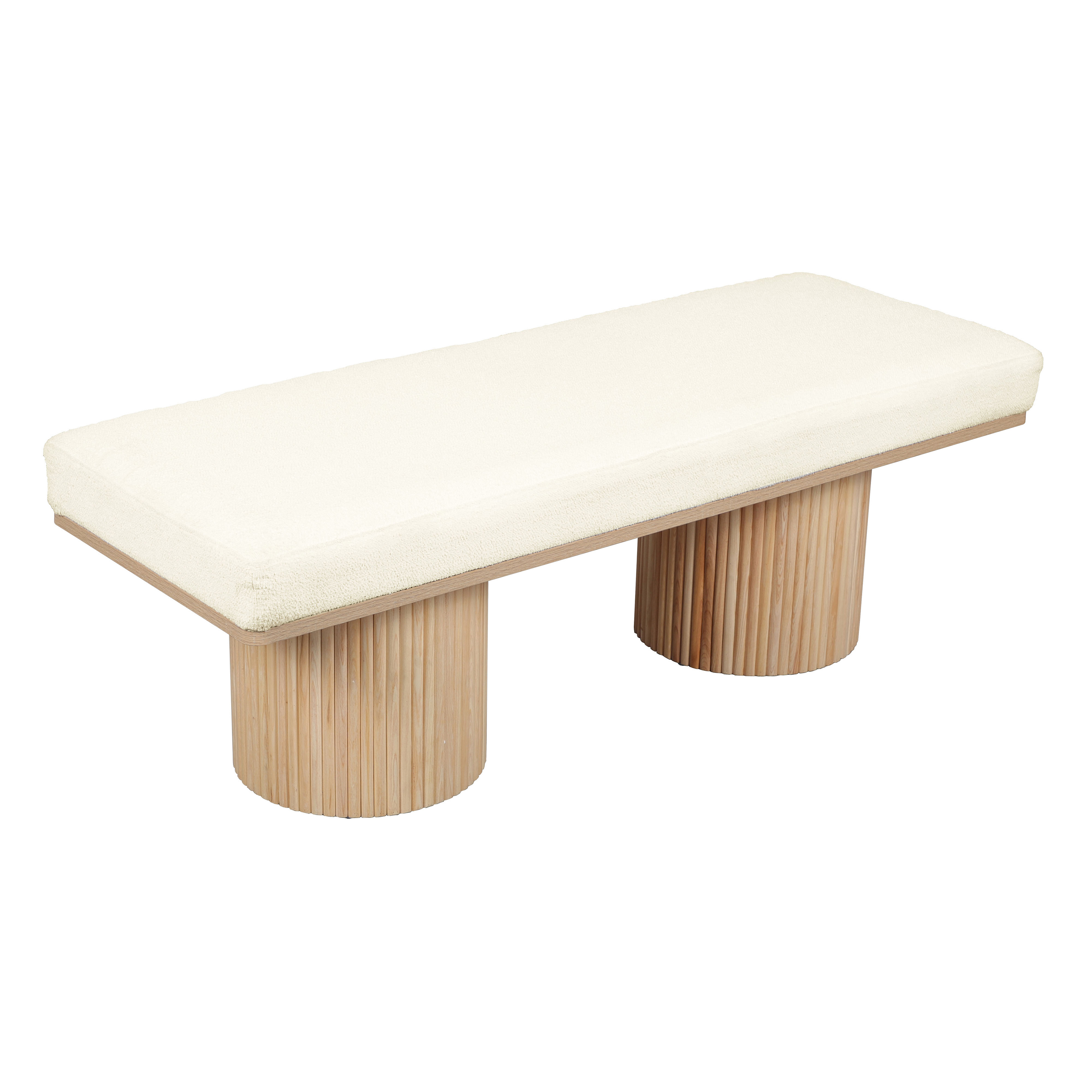 Teo Natural Wood Fluted Pillar Leg Upholstered Bench - World Market