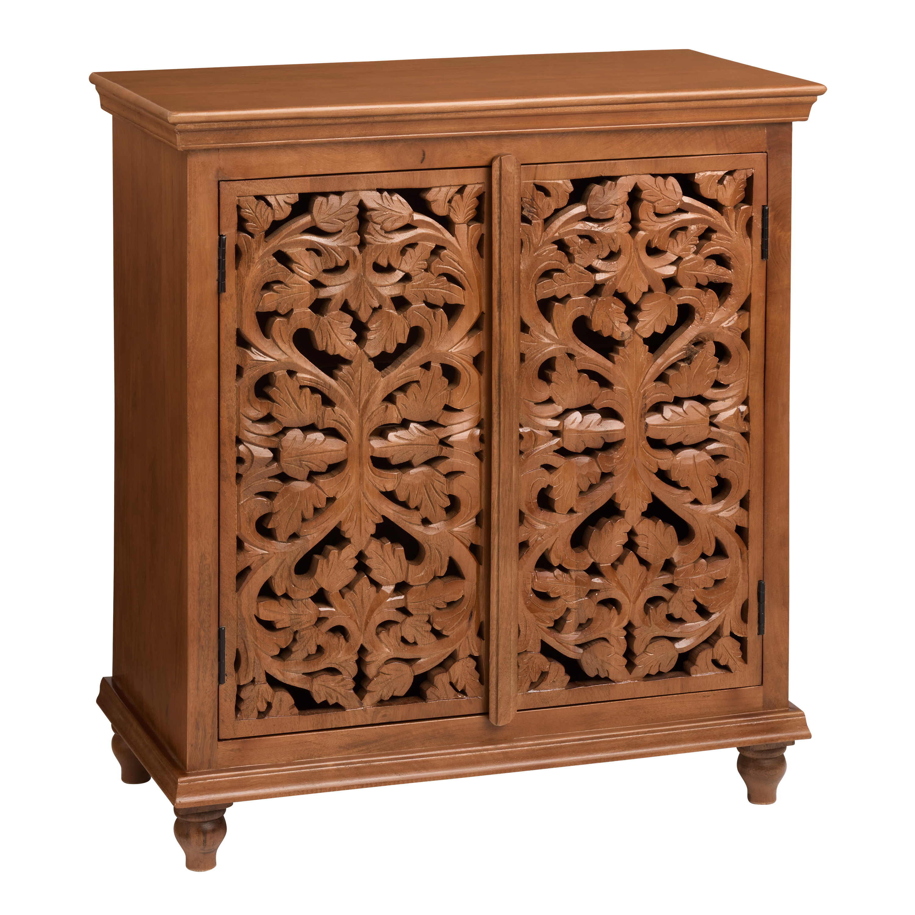 Kavan Rustic Natural Carved Wood Botanical Storage Cabinet - World Market