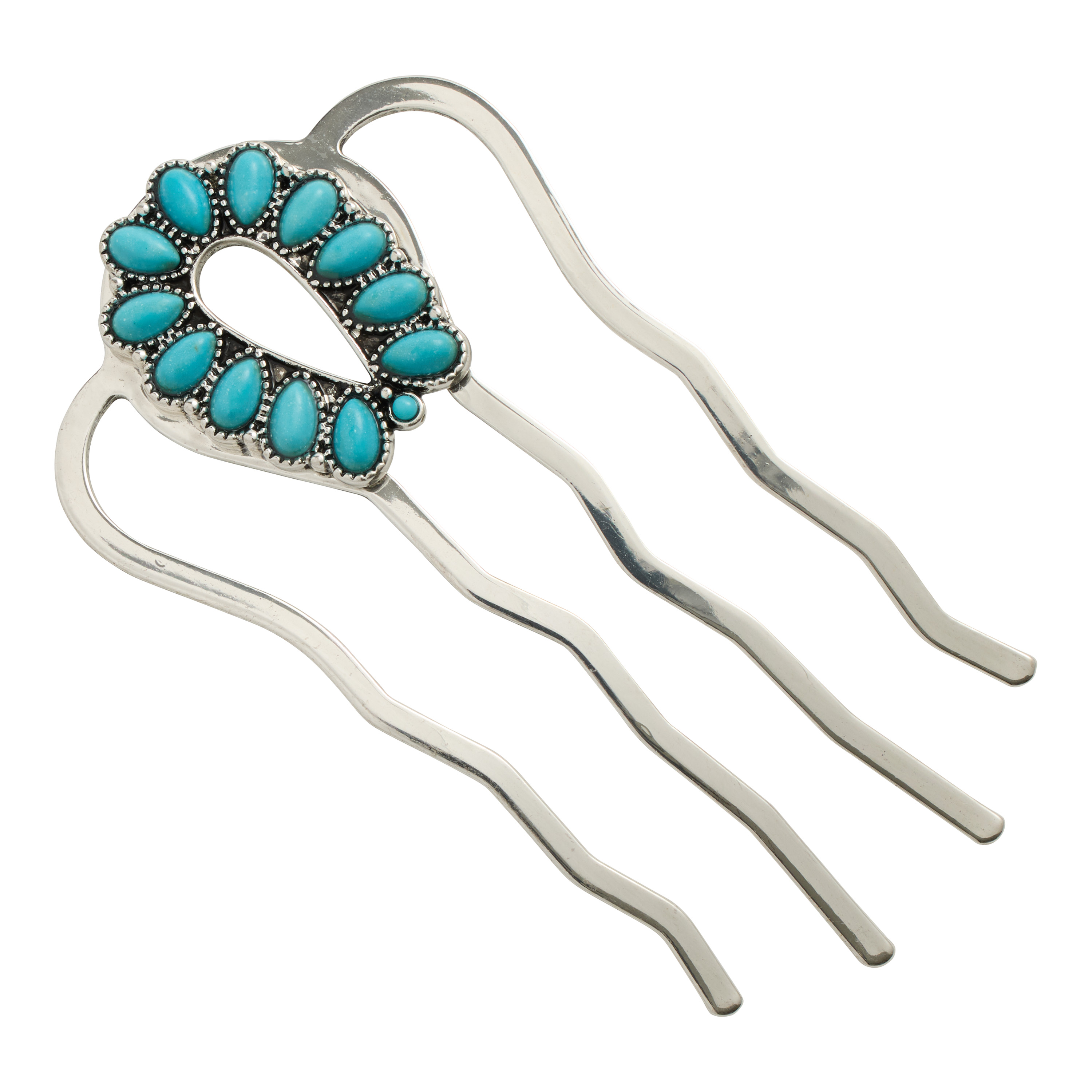 Silver Metal and Semiprecious Turquoise Pronged Bun Pin - World Market