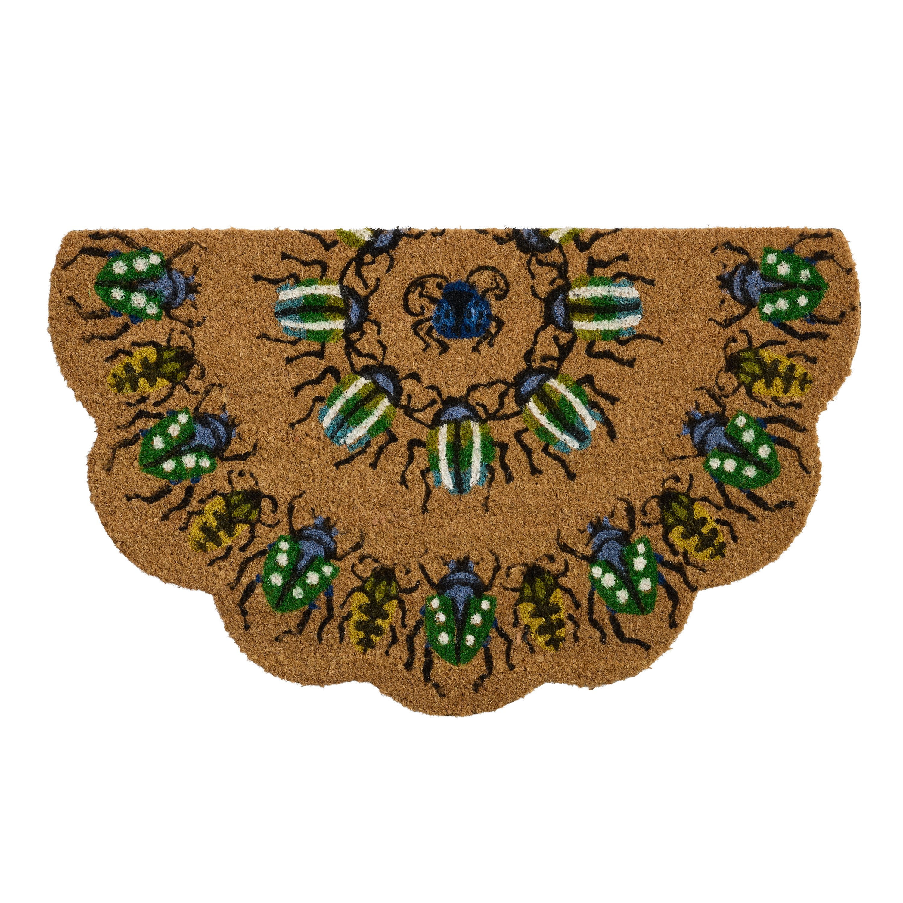 Half Round Multicolor June Bug Scalloped Coir Doormat - World Market
