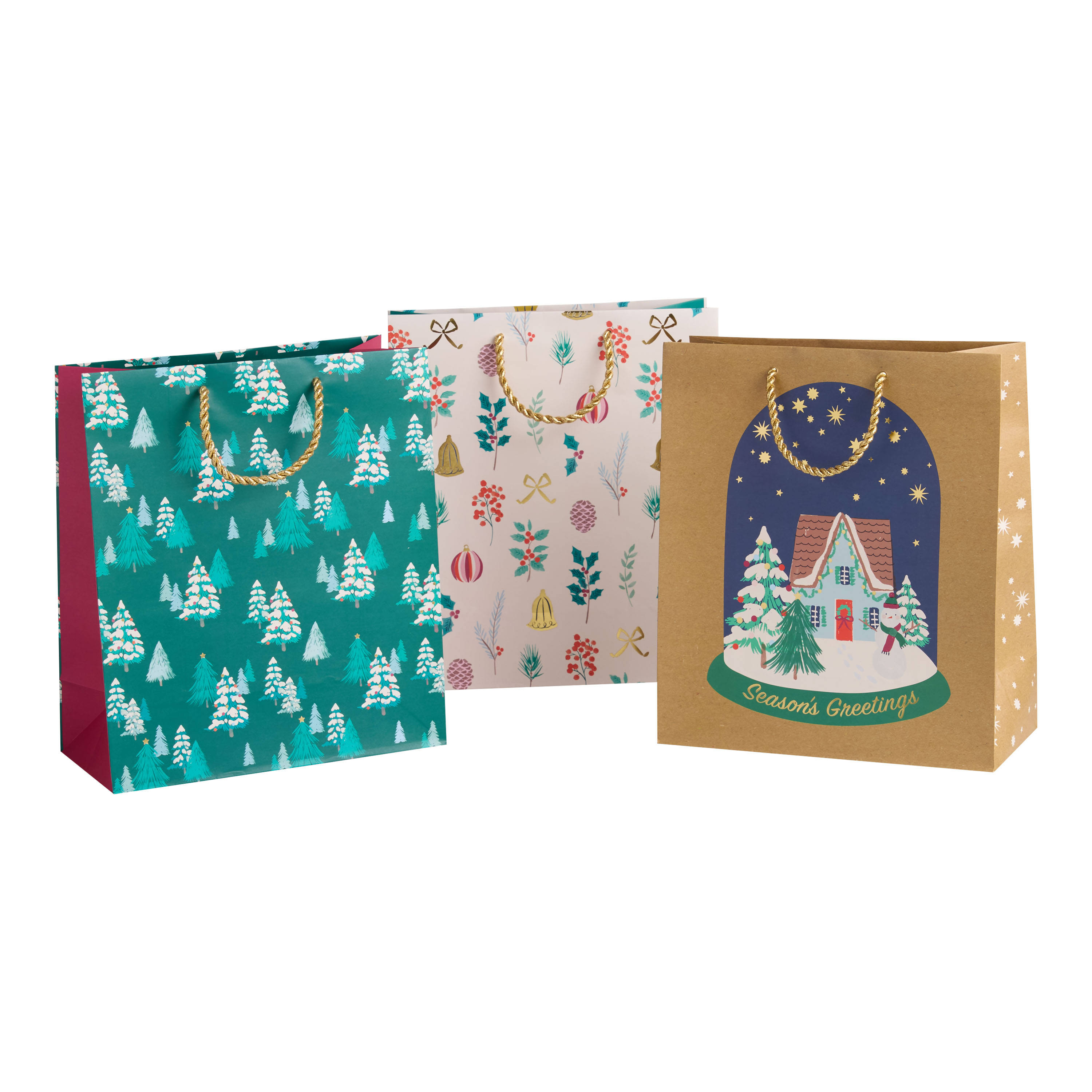 Large Snow Globe and Winter Scenes Holiday Gift Bags 3 Pack - World Market