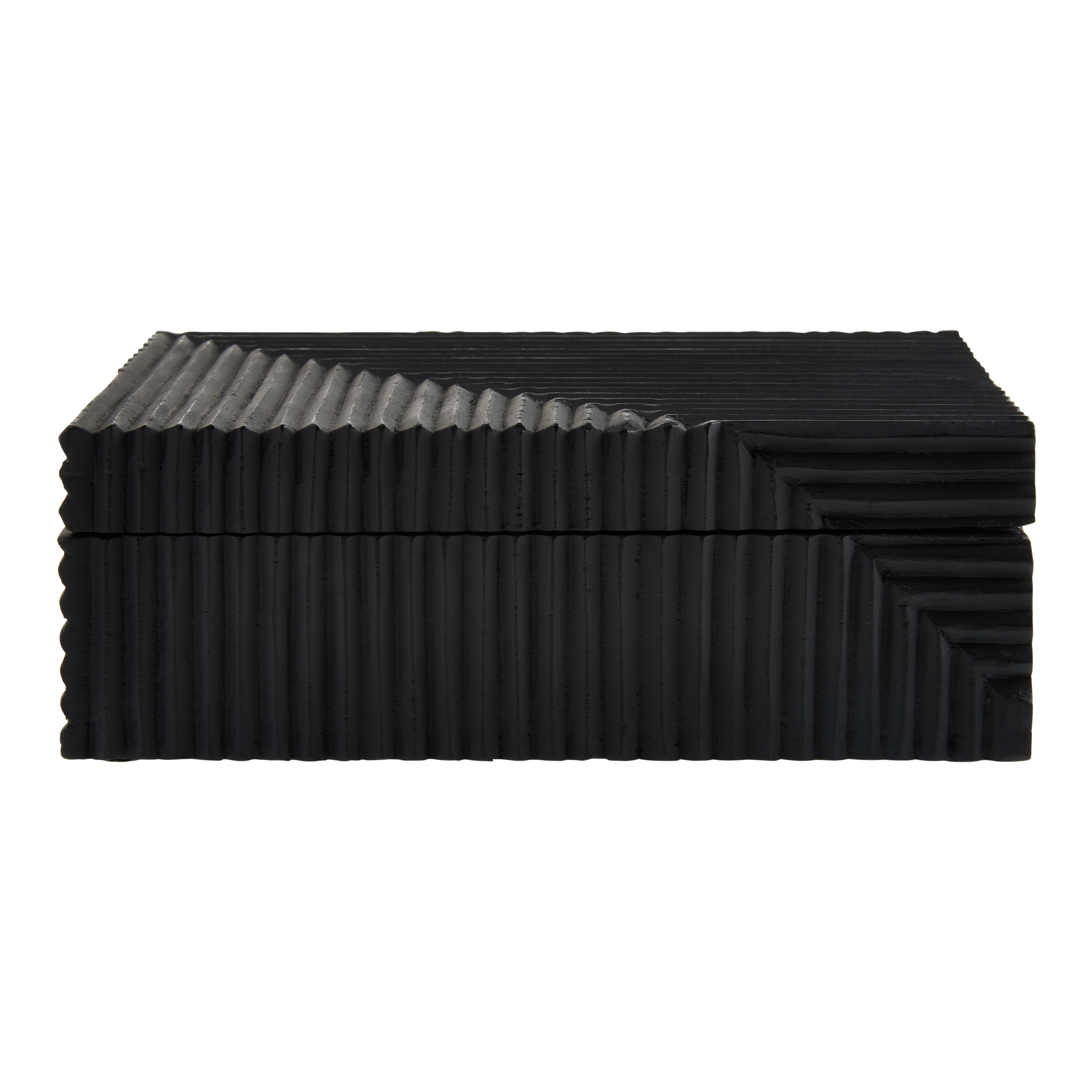 Matte Black Carved Wood Fluted Trinket Box - World Market