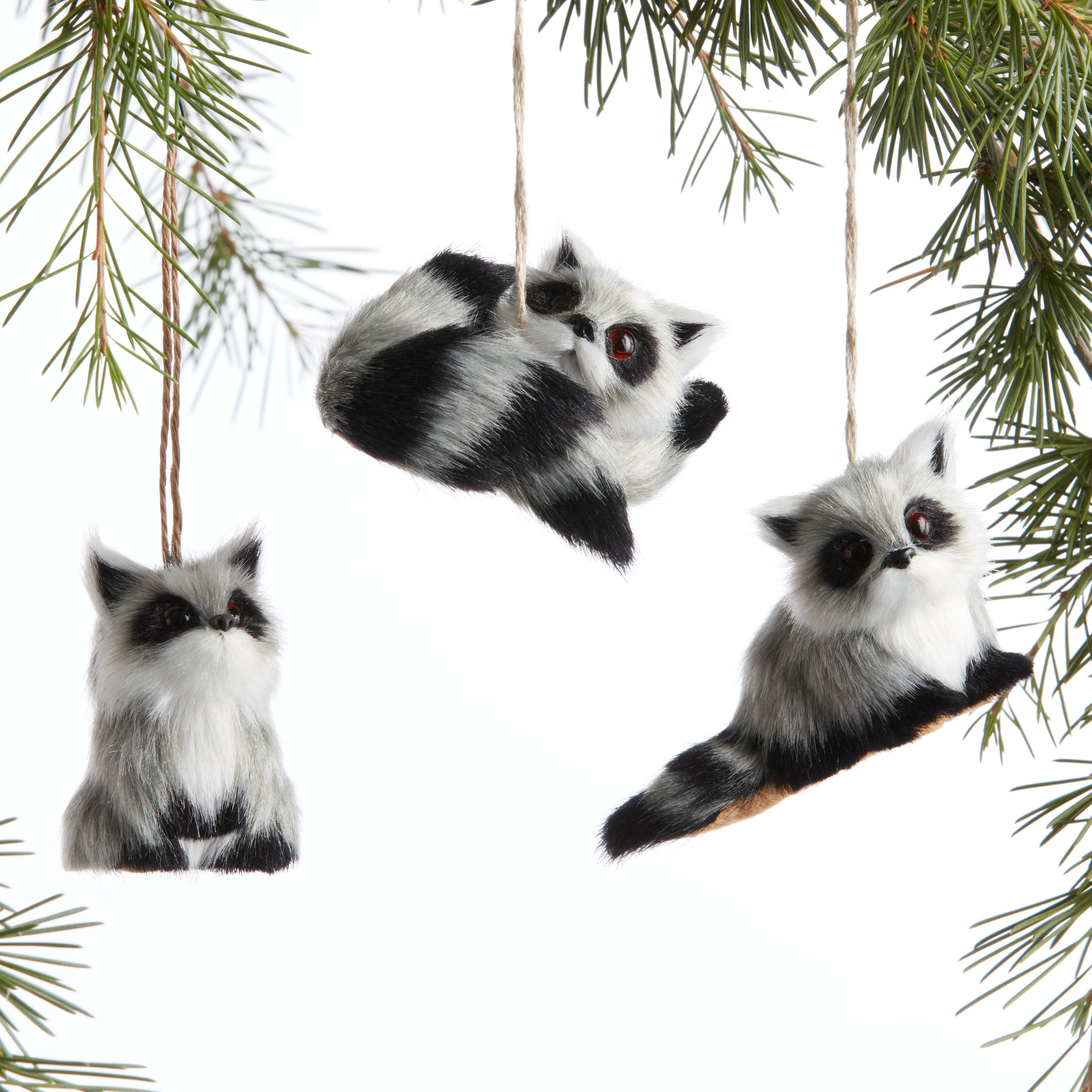 Faux Fur Raccoon Ornaments Set Of 3 - World Market