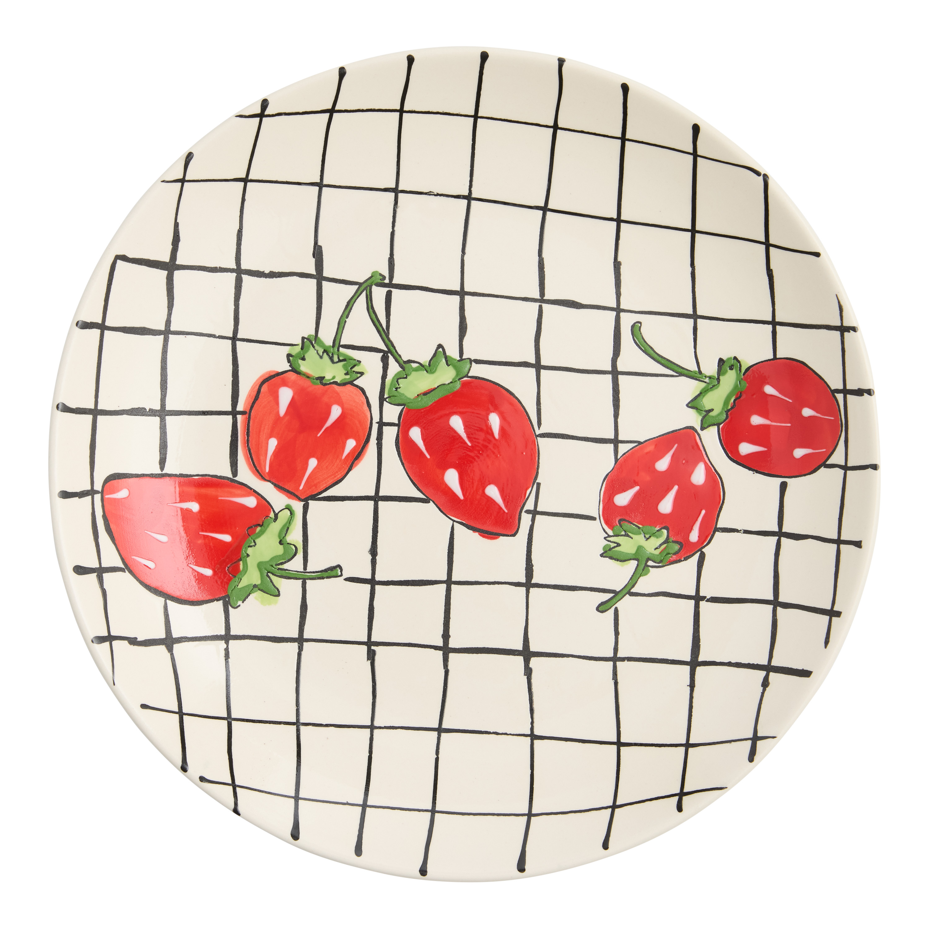 White and Black Grid Strawberry Hand Painted Salad Plate - World Market