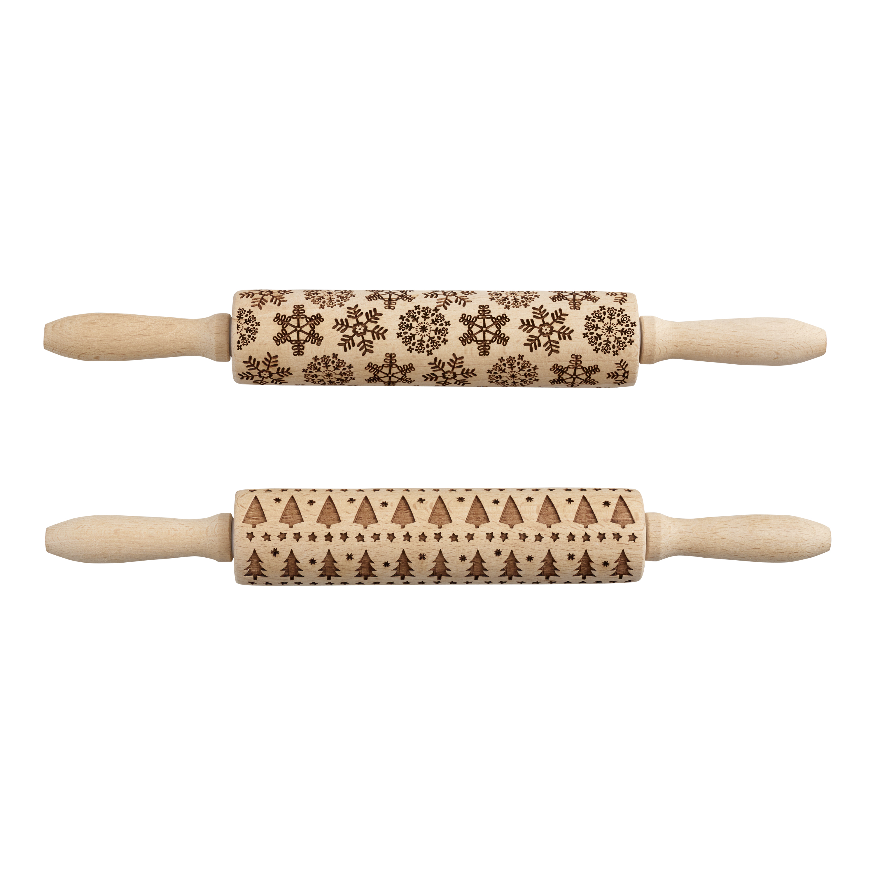 Tree and Snowflake Laser Cut Wood Rolling Pins Set of 2 - World Market
