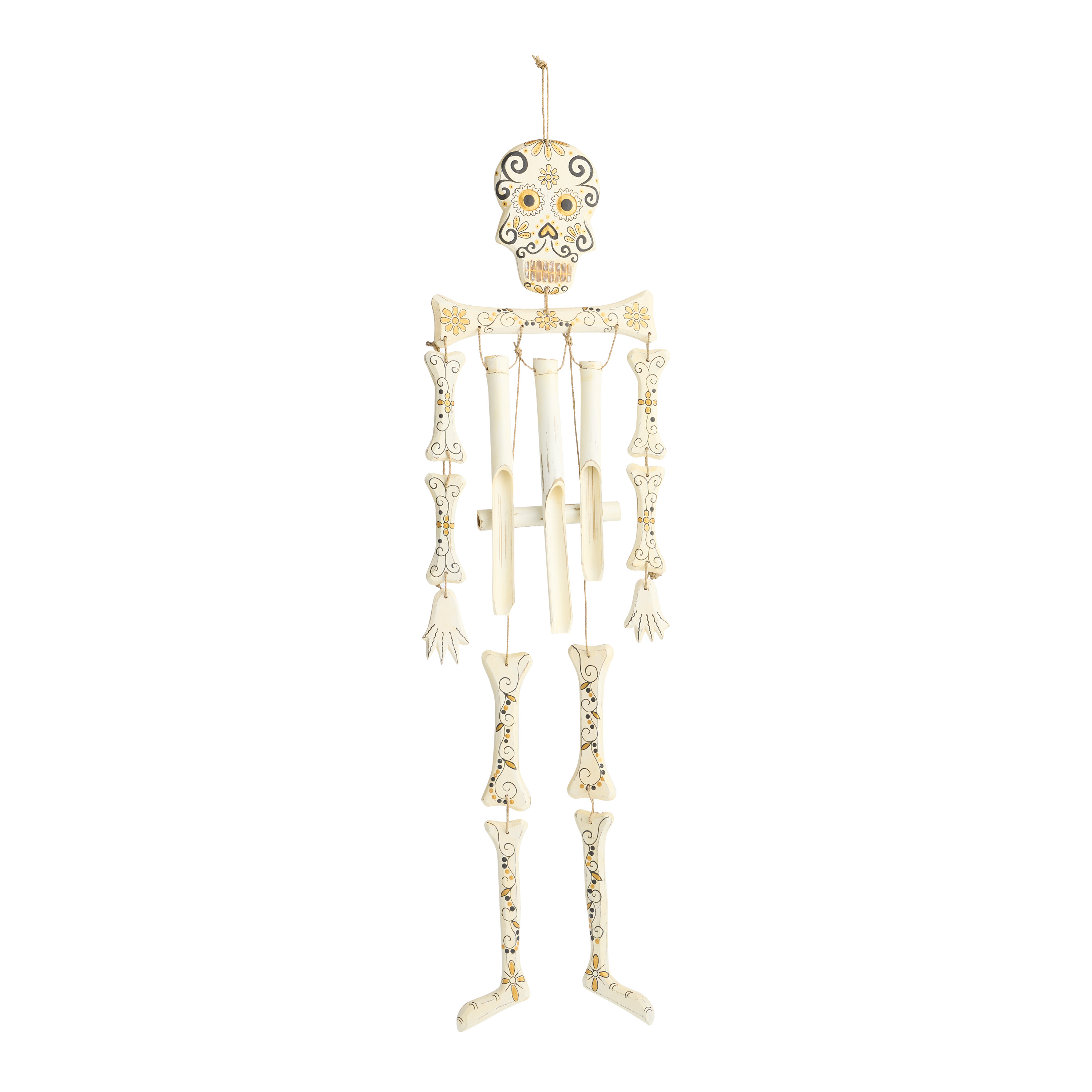 Wood and Bamboo Hand Painted Skeleton Wind Chime - World Market