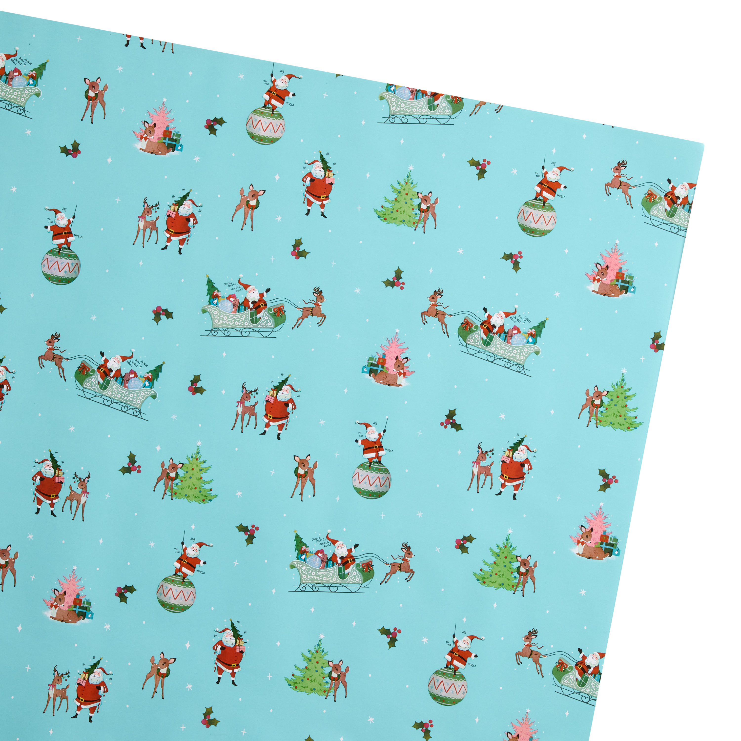 Blue Retro Santa Wrapping Paper Roll - World Market
