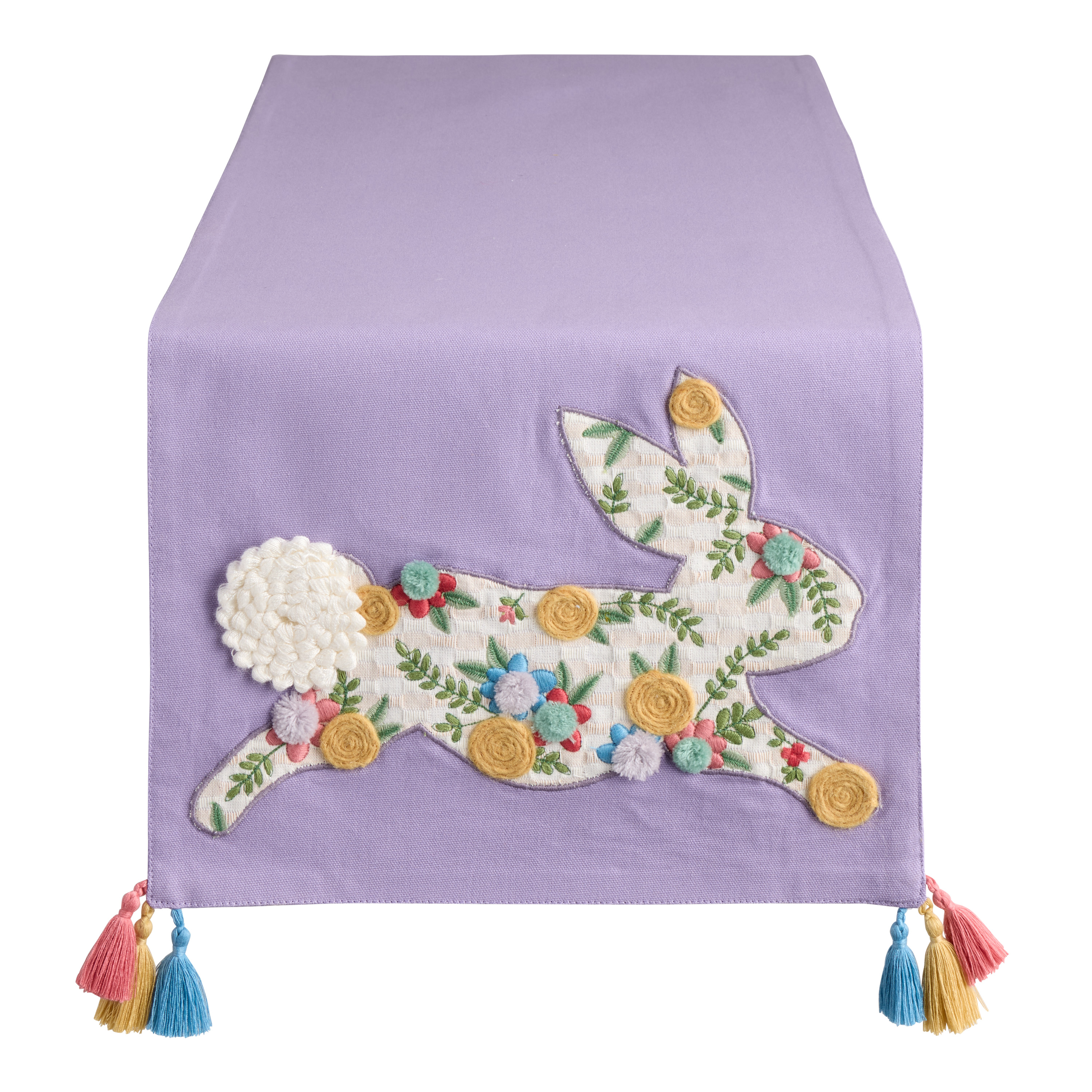 Lavender Easter Bunny Embroidered Table Runner with Tassels - World Market