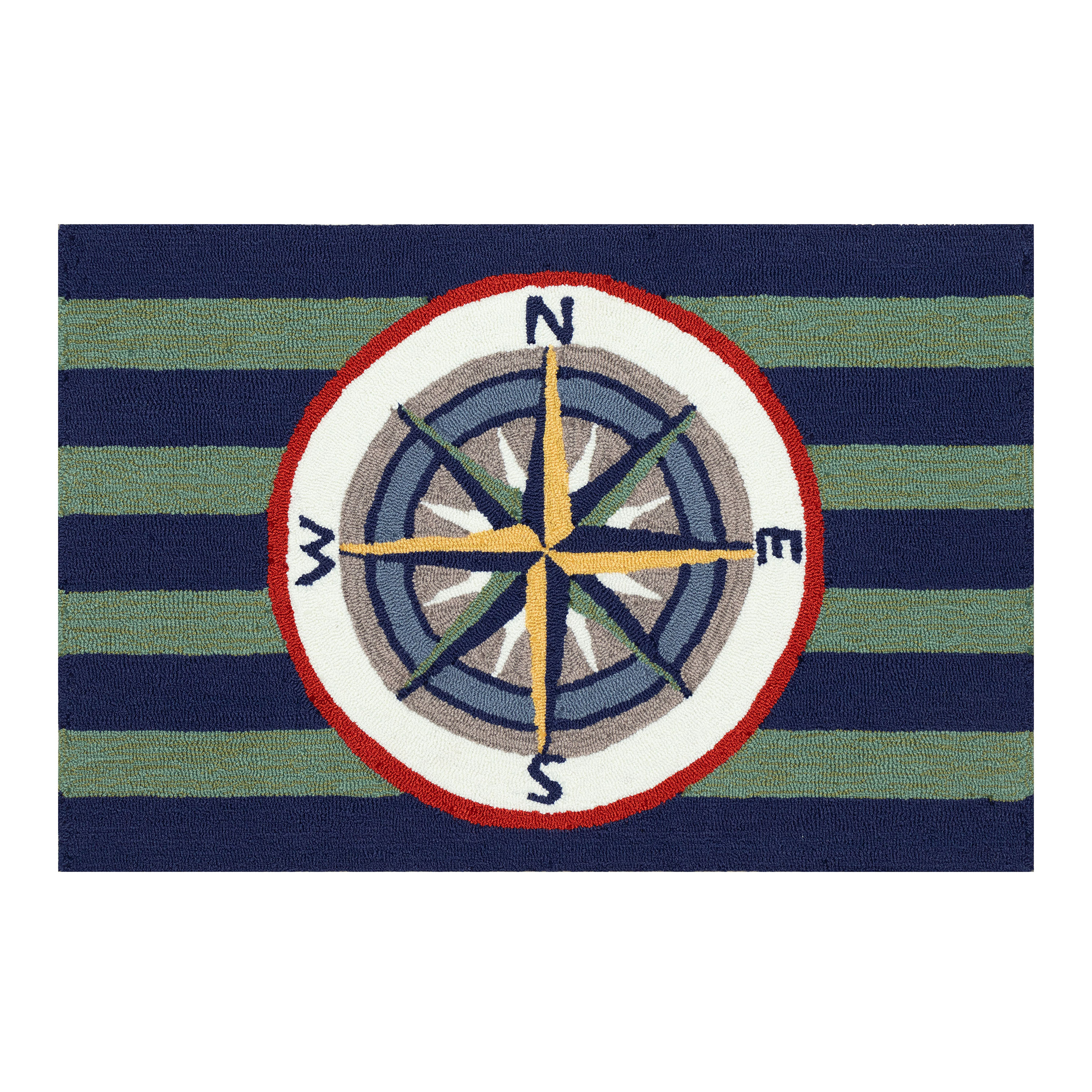 Blue and Green Striped Compass Indoor Outdoor Rug - World Market