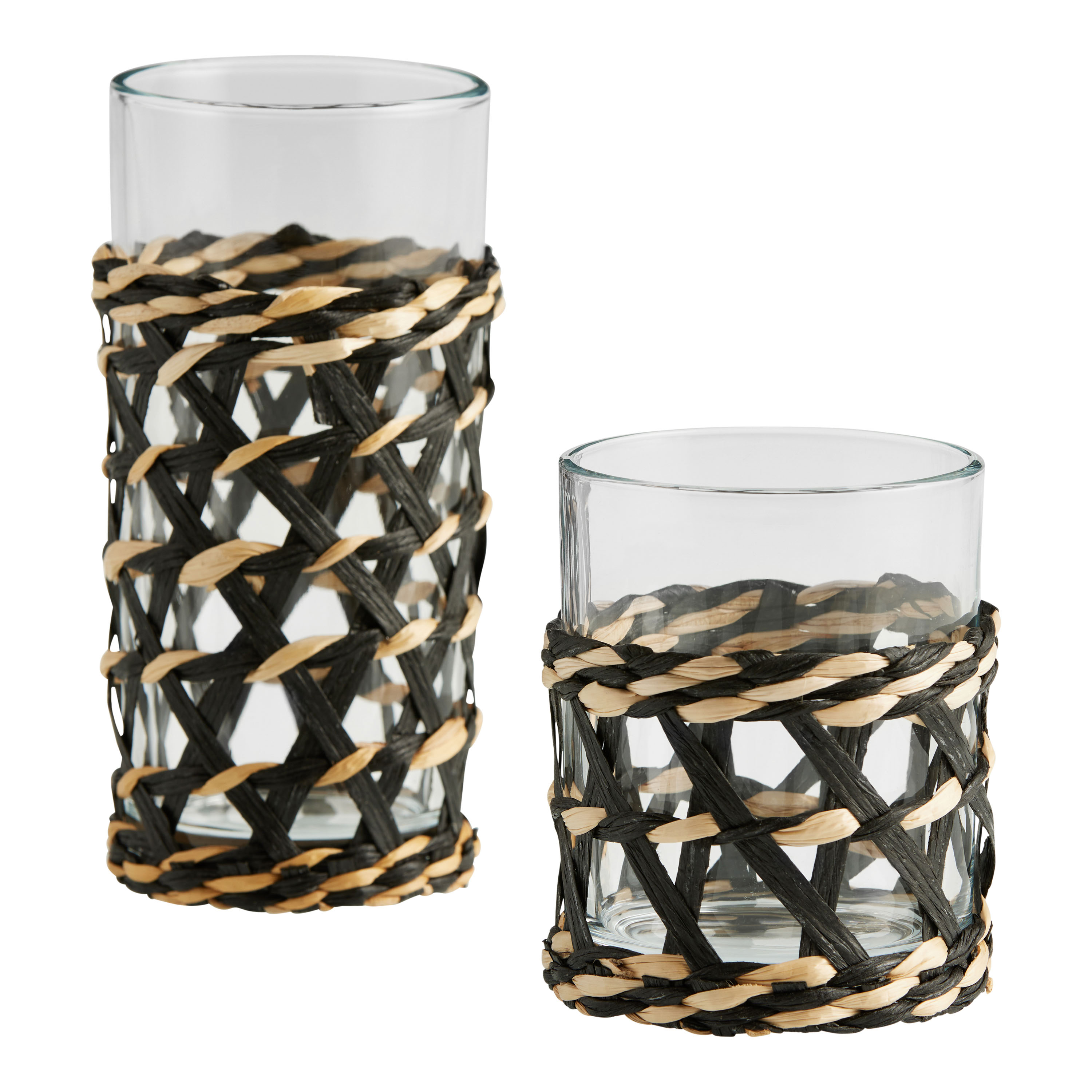 Black And Natural Fiber Wrapped Bar Glass Set of 2 - World Market