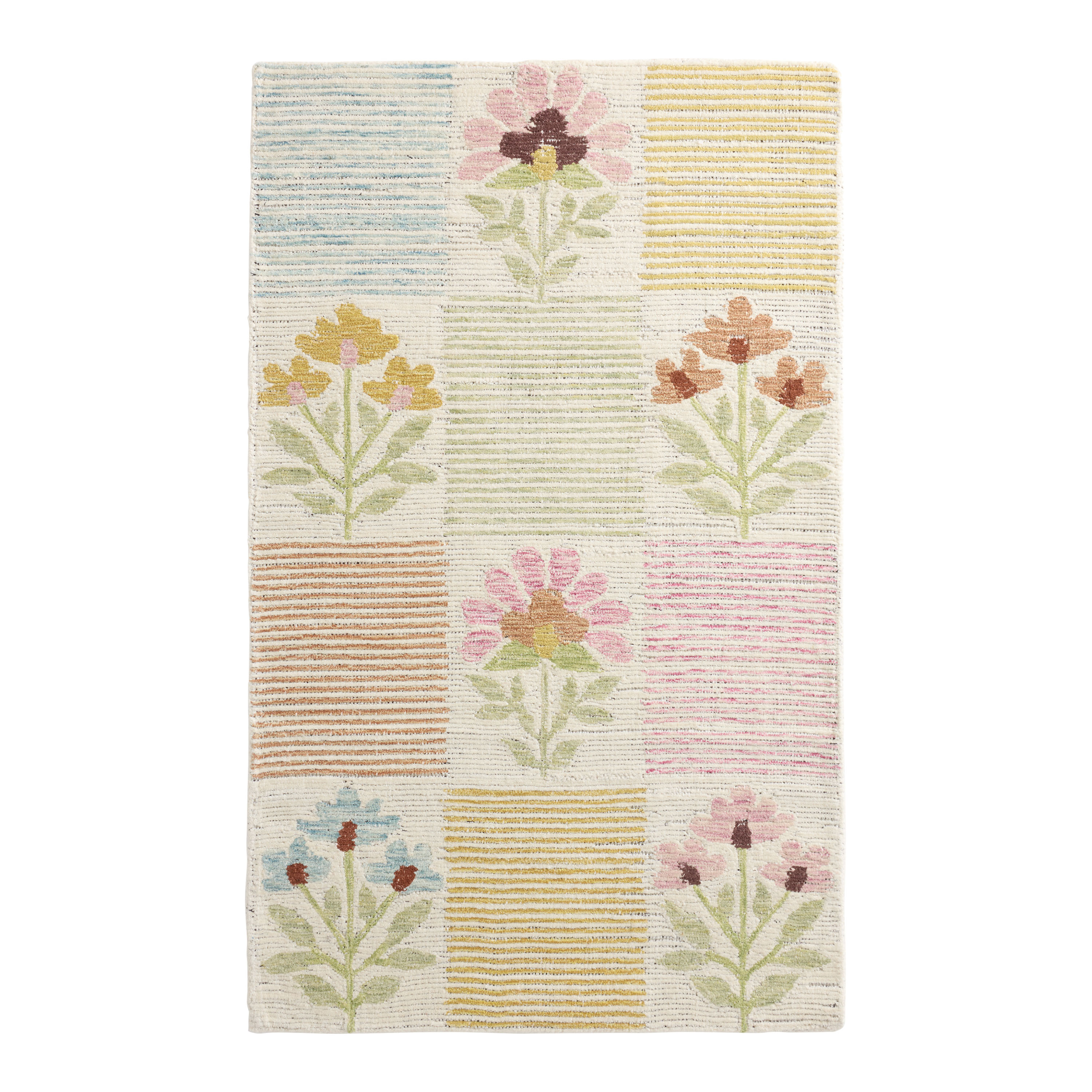 Agnes Multicolor Floral Stripe Tufted Wool Blend Area Rug - World Market