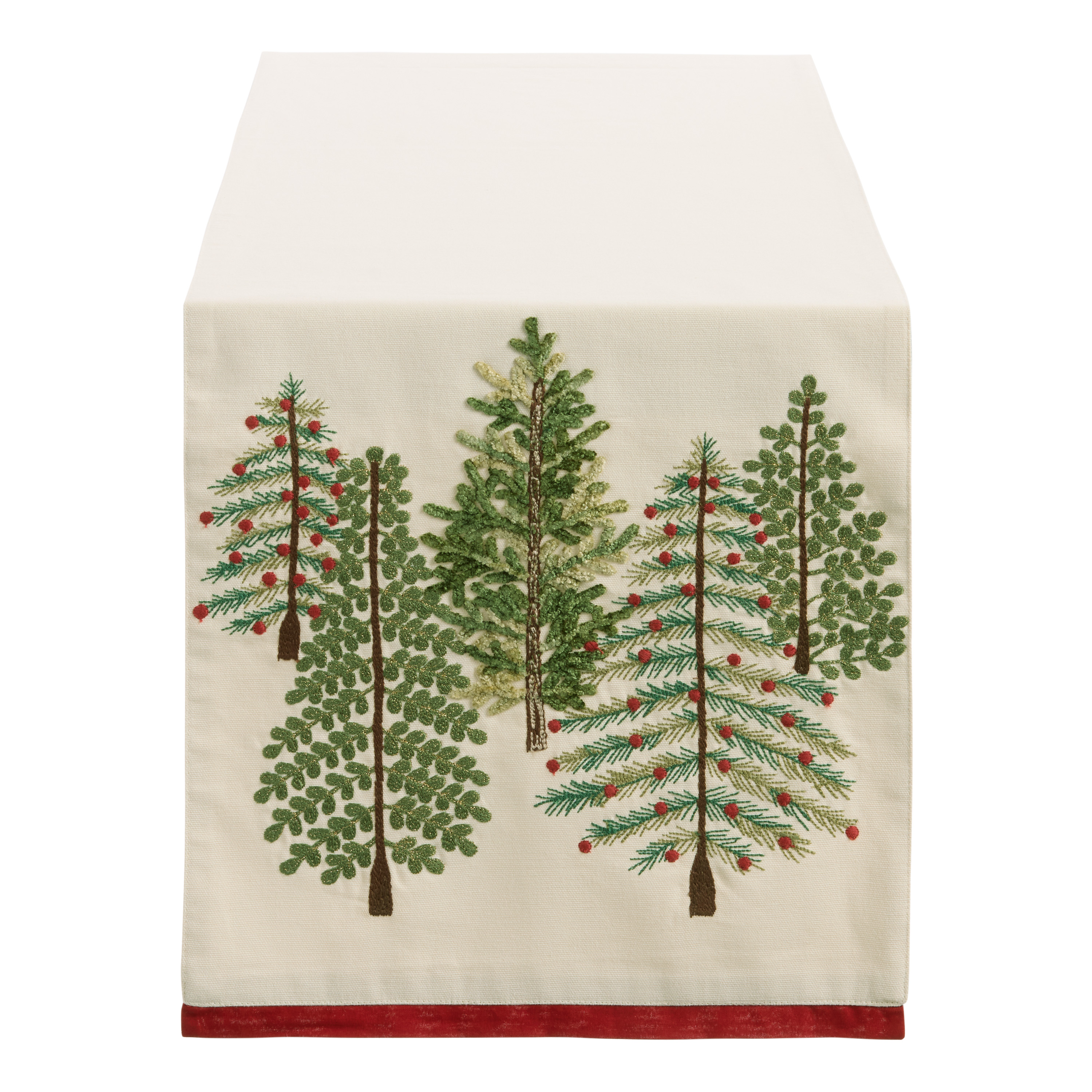 Neutral Evergreen Trees Embroidered Table Runner - World Market