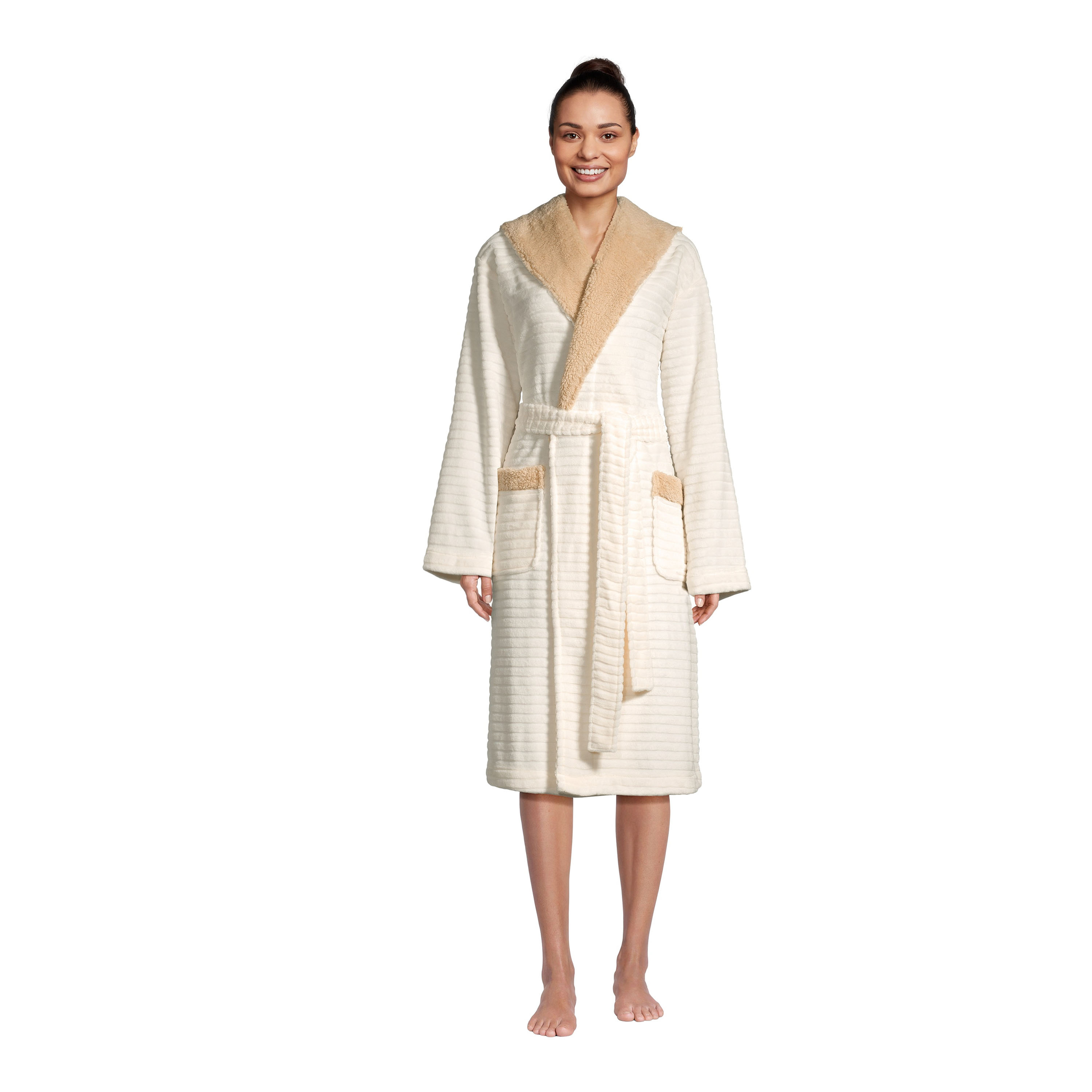 Ivory Ribbed Fleece Robe With Hood - World Market