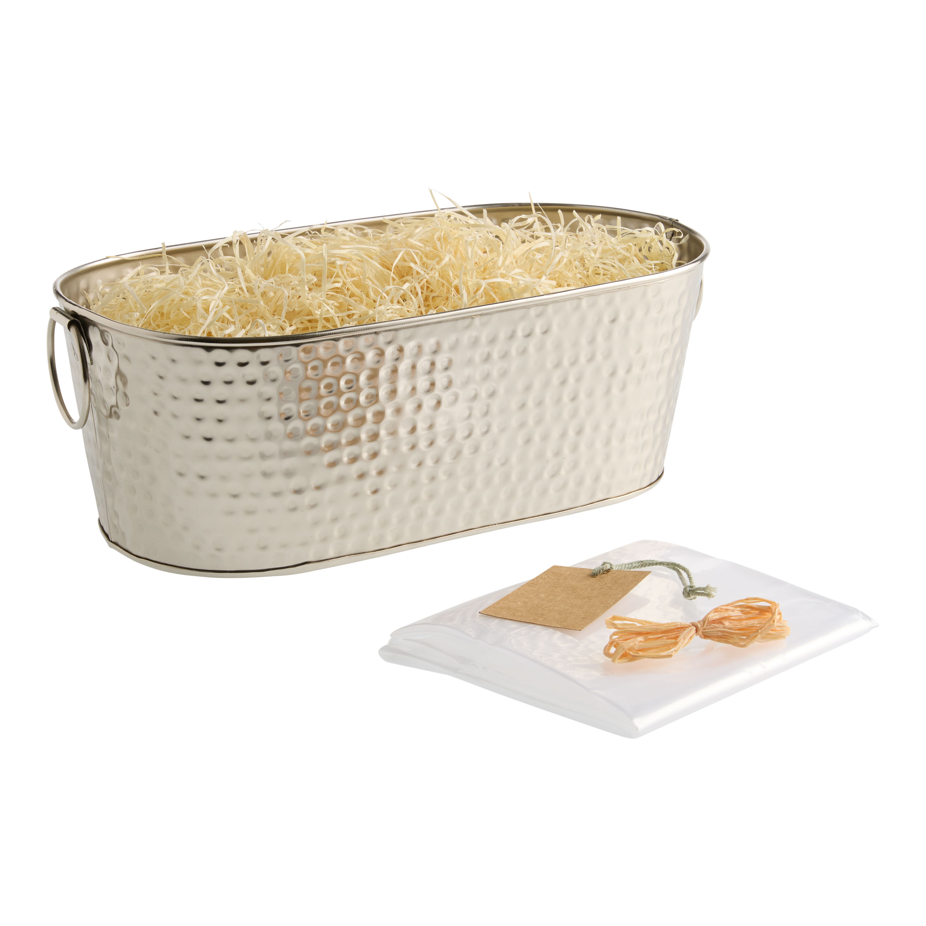 Oval Silver Hammered Metal Gift Basket Kit with Handles - World Market