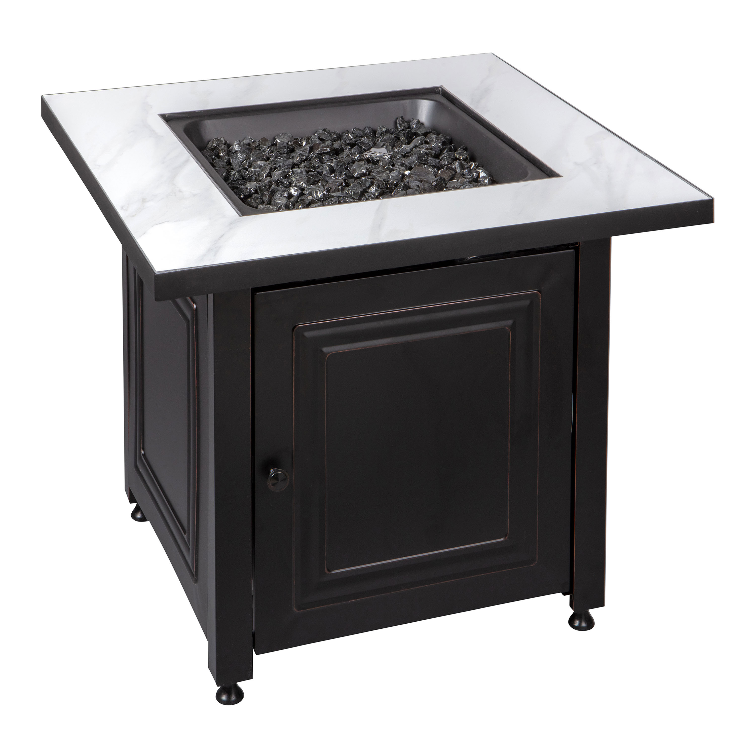 Raya Square Gray Faux Marble and Steel Gas Fire Pit Table - World Market