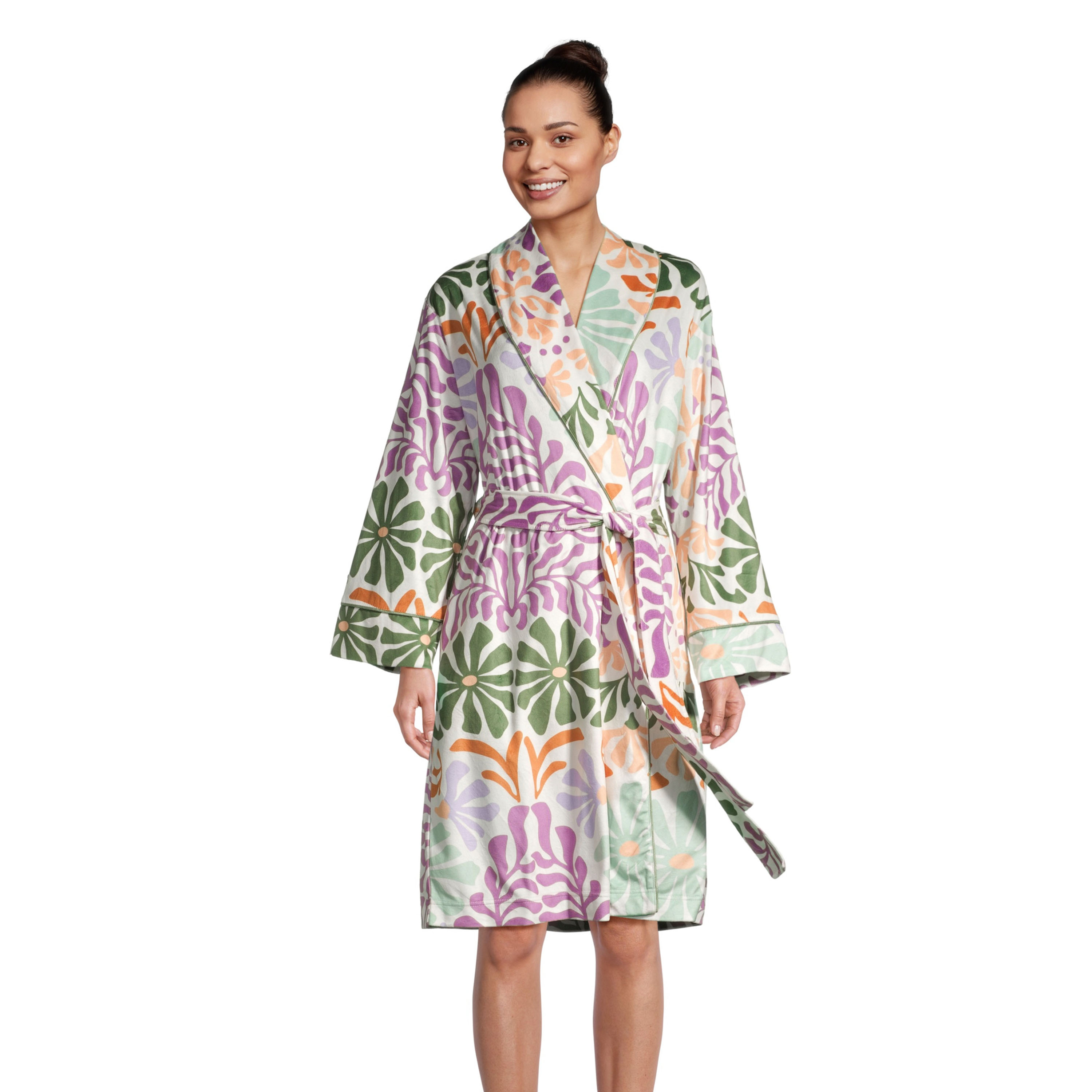 Romee Multicolor Retro Abstract Floral Fleece Robe - World Market