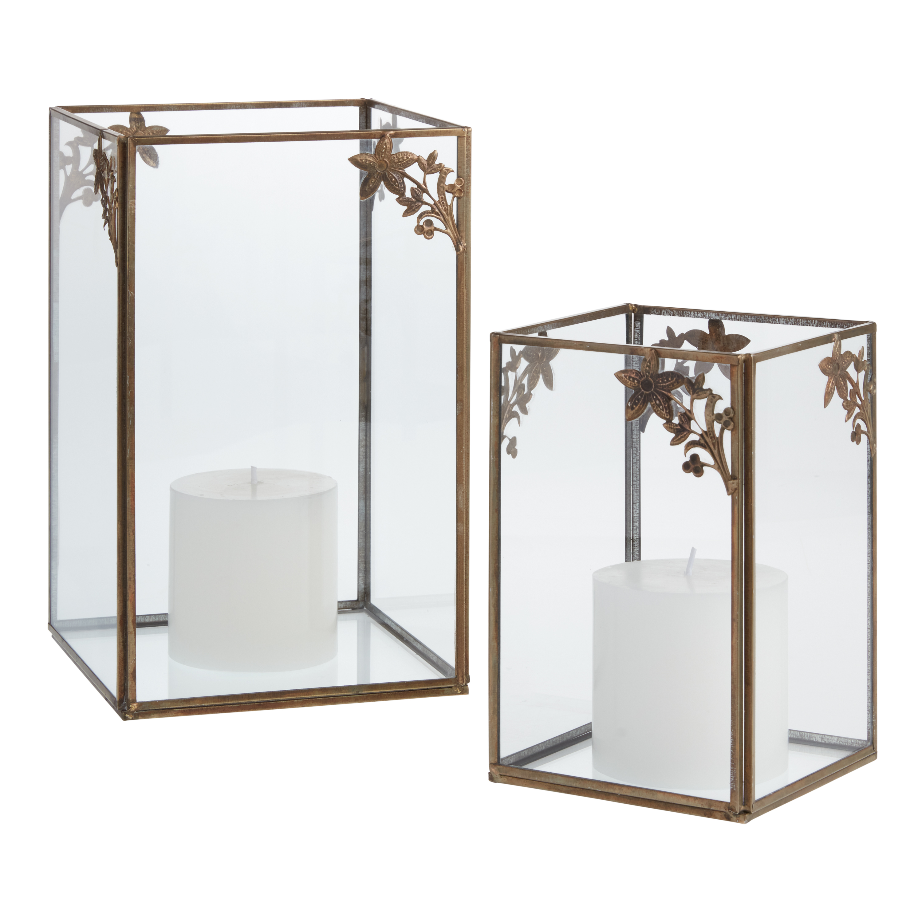 Antique Brass And Glass Floral Hurricane Candle Holder - World Market