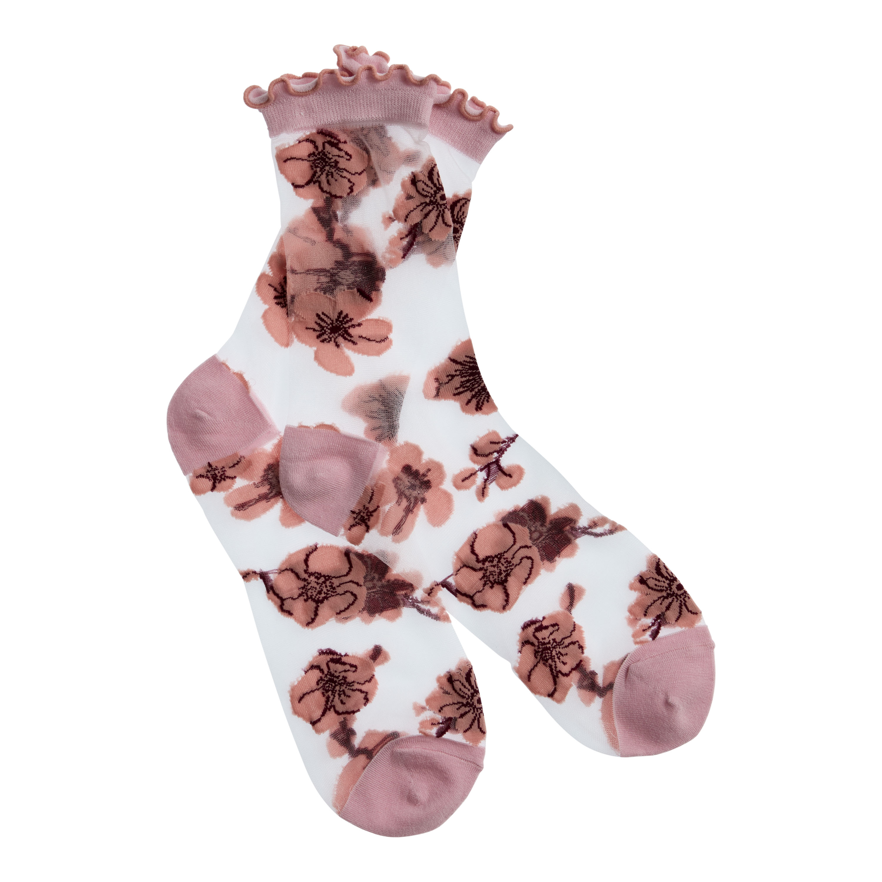 Pink Floral Ruffle Sheer Socks - World Market