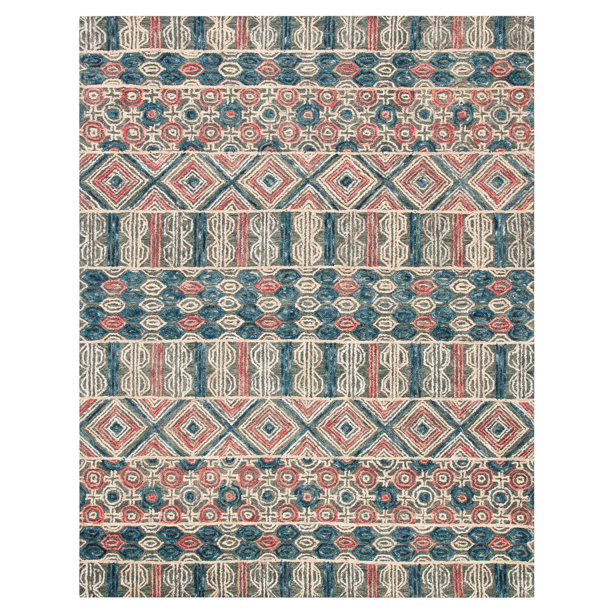 Gray and Navy Geometric Tufted Wool Harper Area Rug - World Market