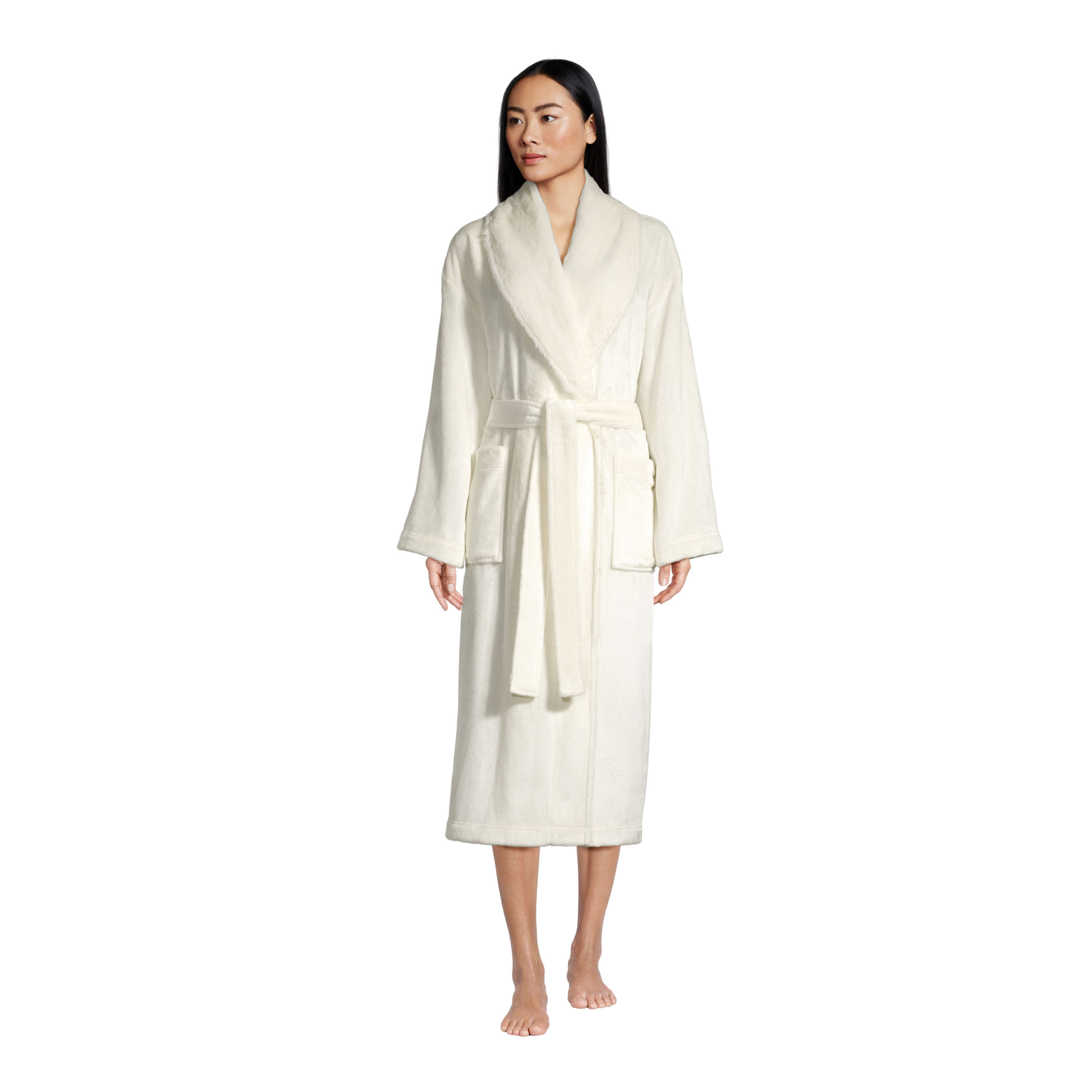 Ivory Faux Fur and Super Soft Fleece Robe - World Market