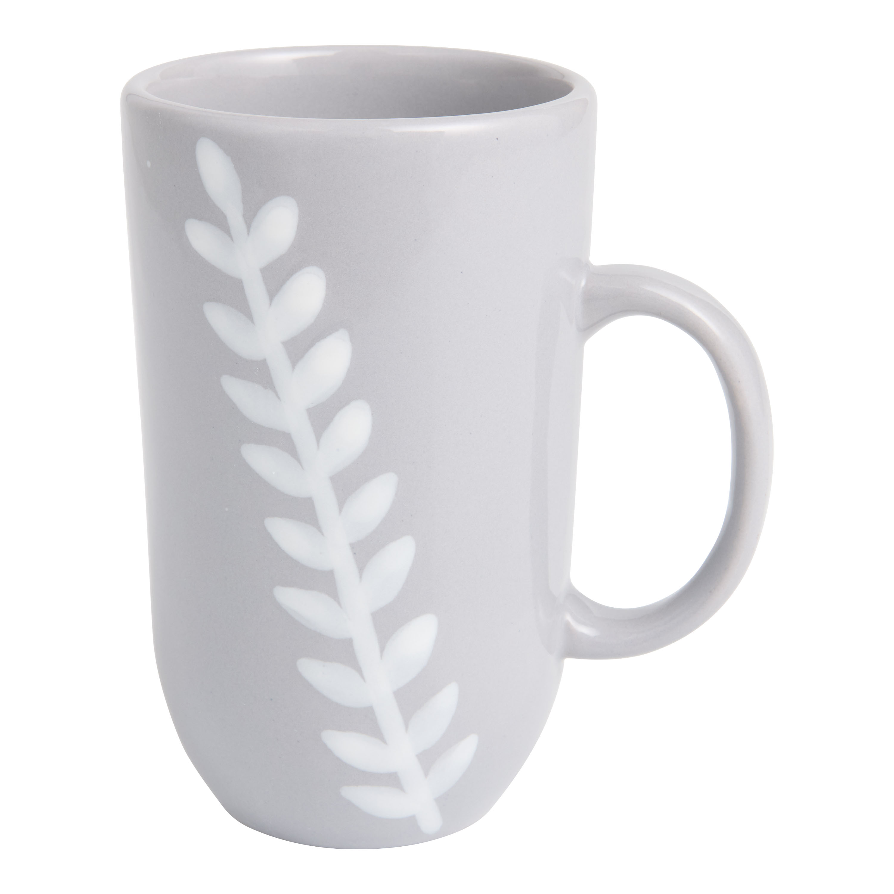 Light Gray And White Botanical Hand Painted Ceramic Mug - World Market