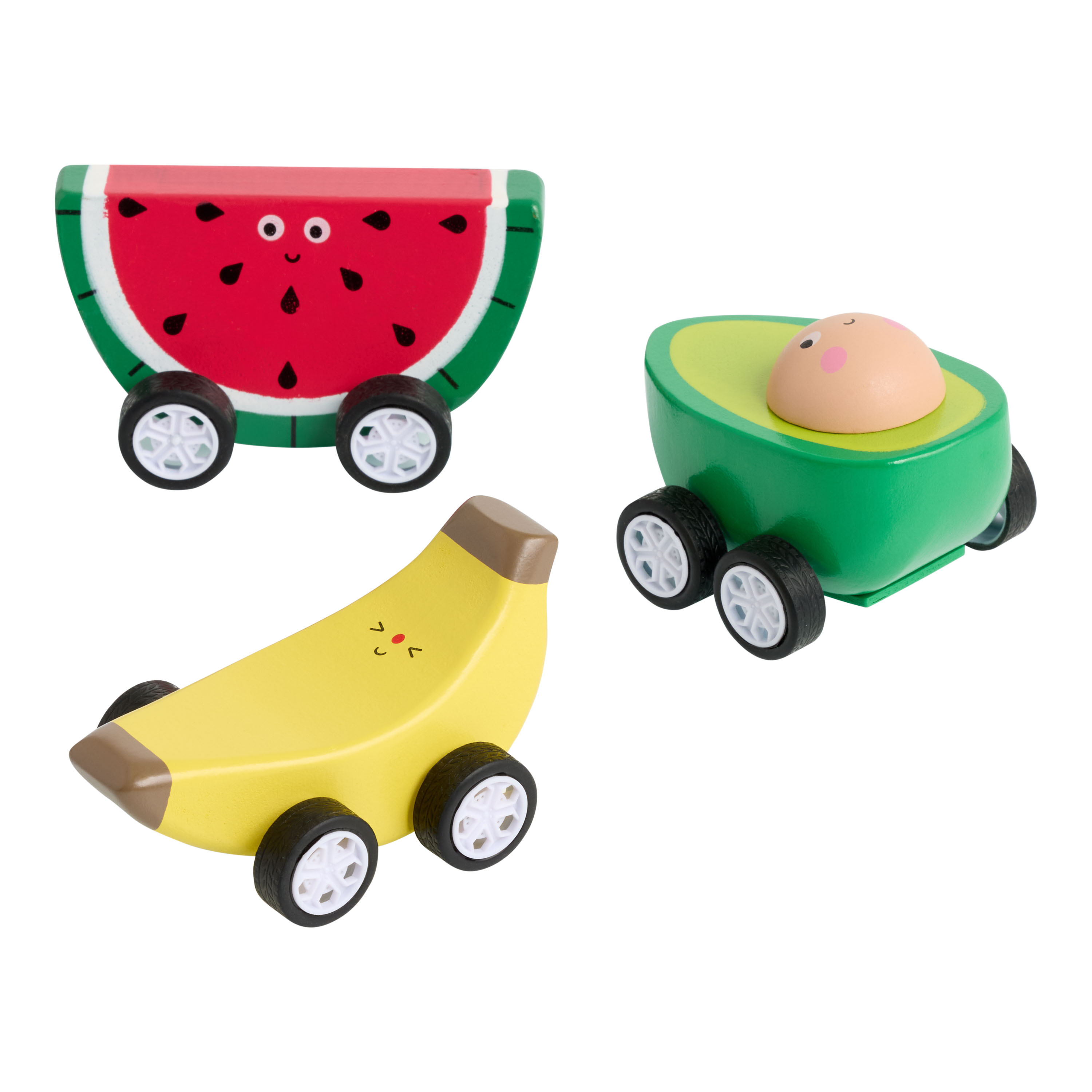 Kikkerland Kidoki Wooden Fruit Pullback Car Toy Set of 3 - World Market