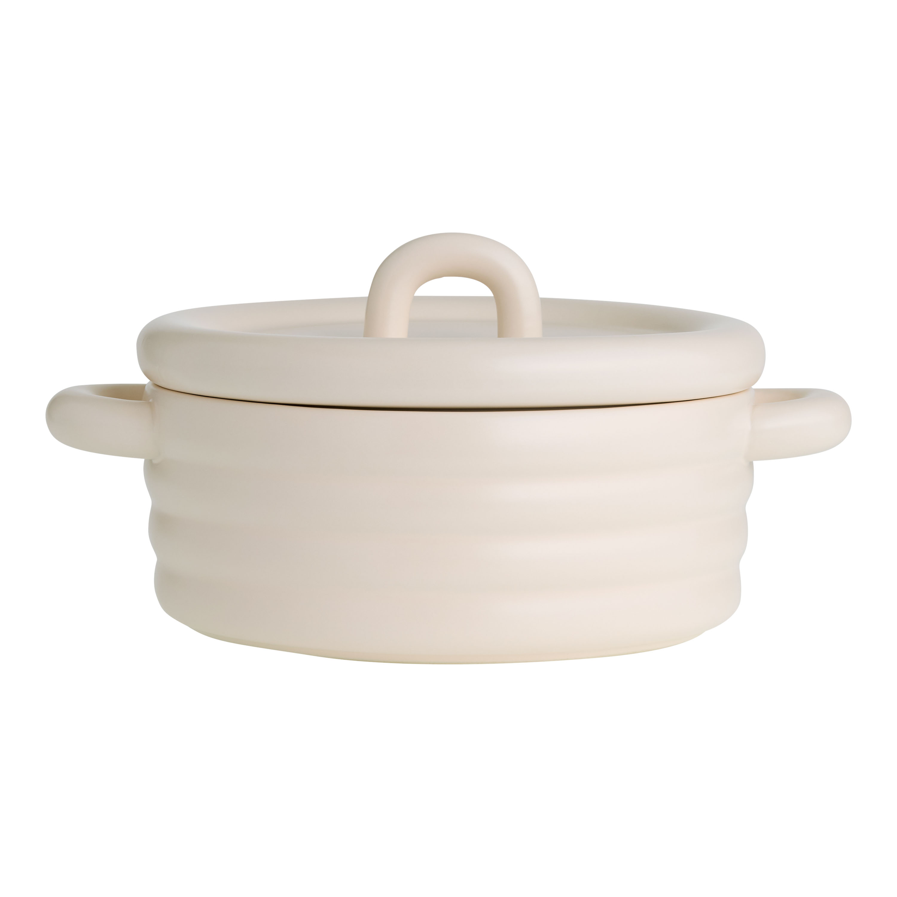 Large Cream Ceramic Modern Ribbed Baking Dish with Lid - World Market