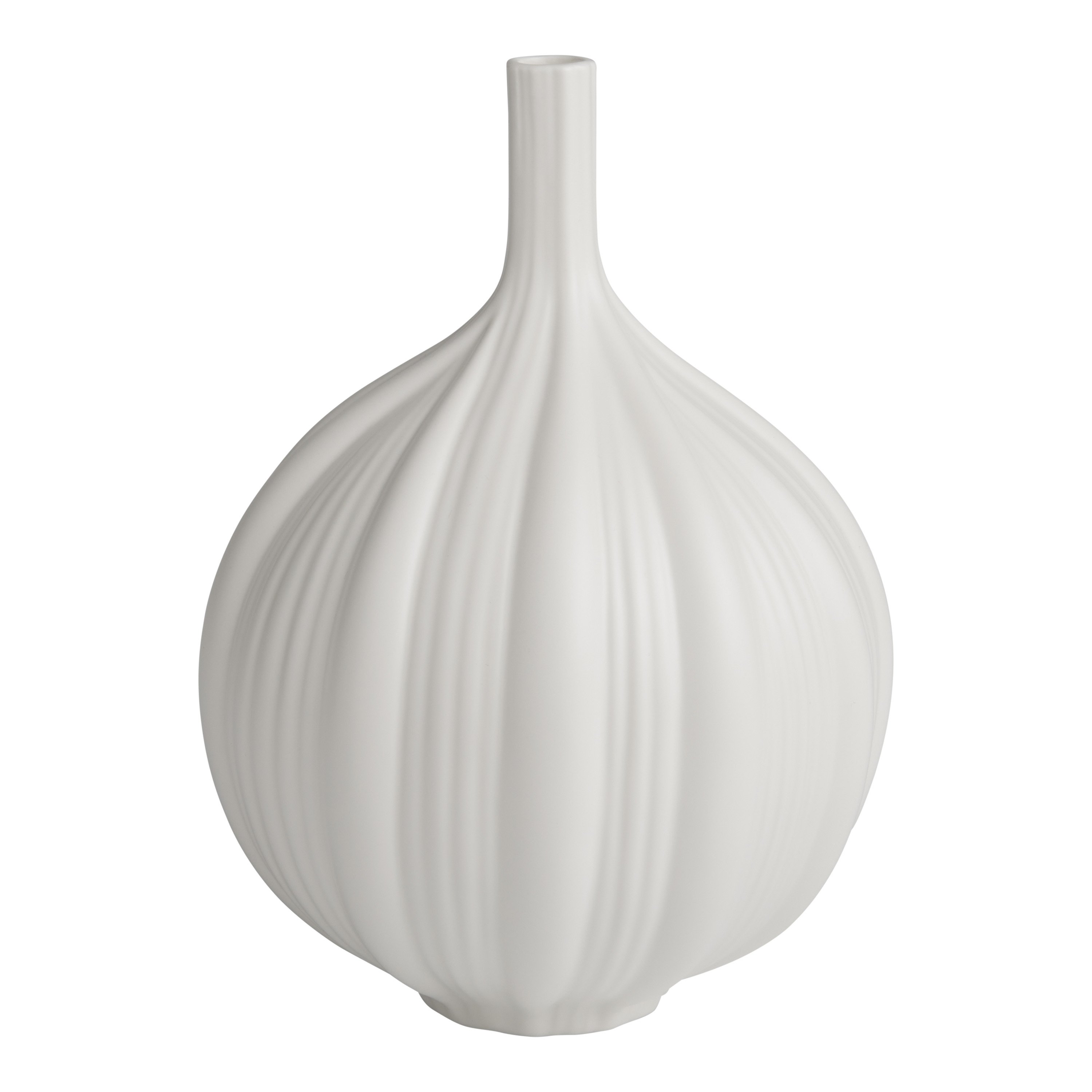 Small White Ceramic Narrow Neck Ribbed Vase - World Market