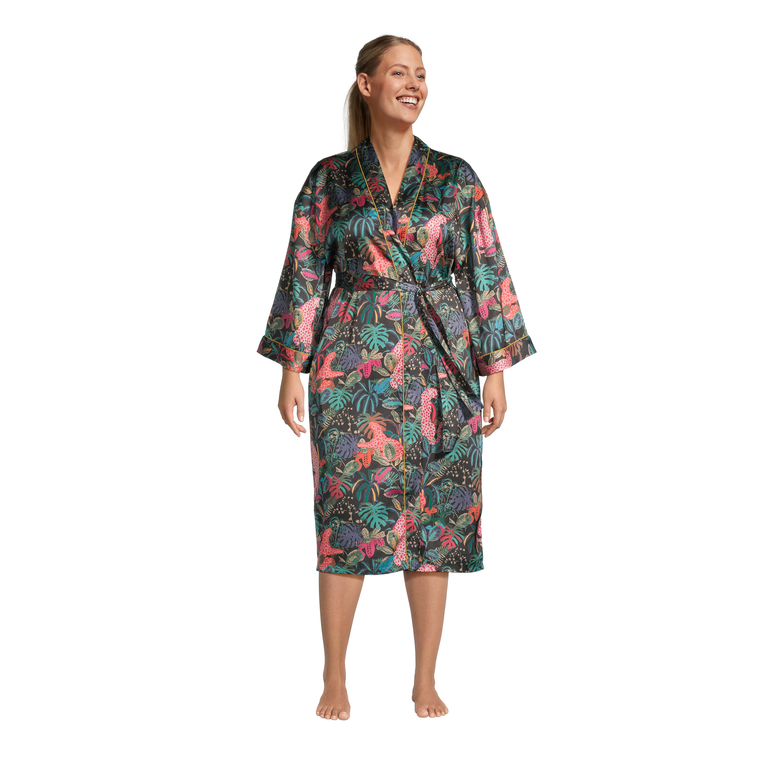 Multicolor Satin Tropical Botanical Cheetah Robe - World Market