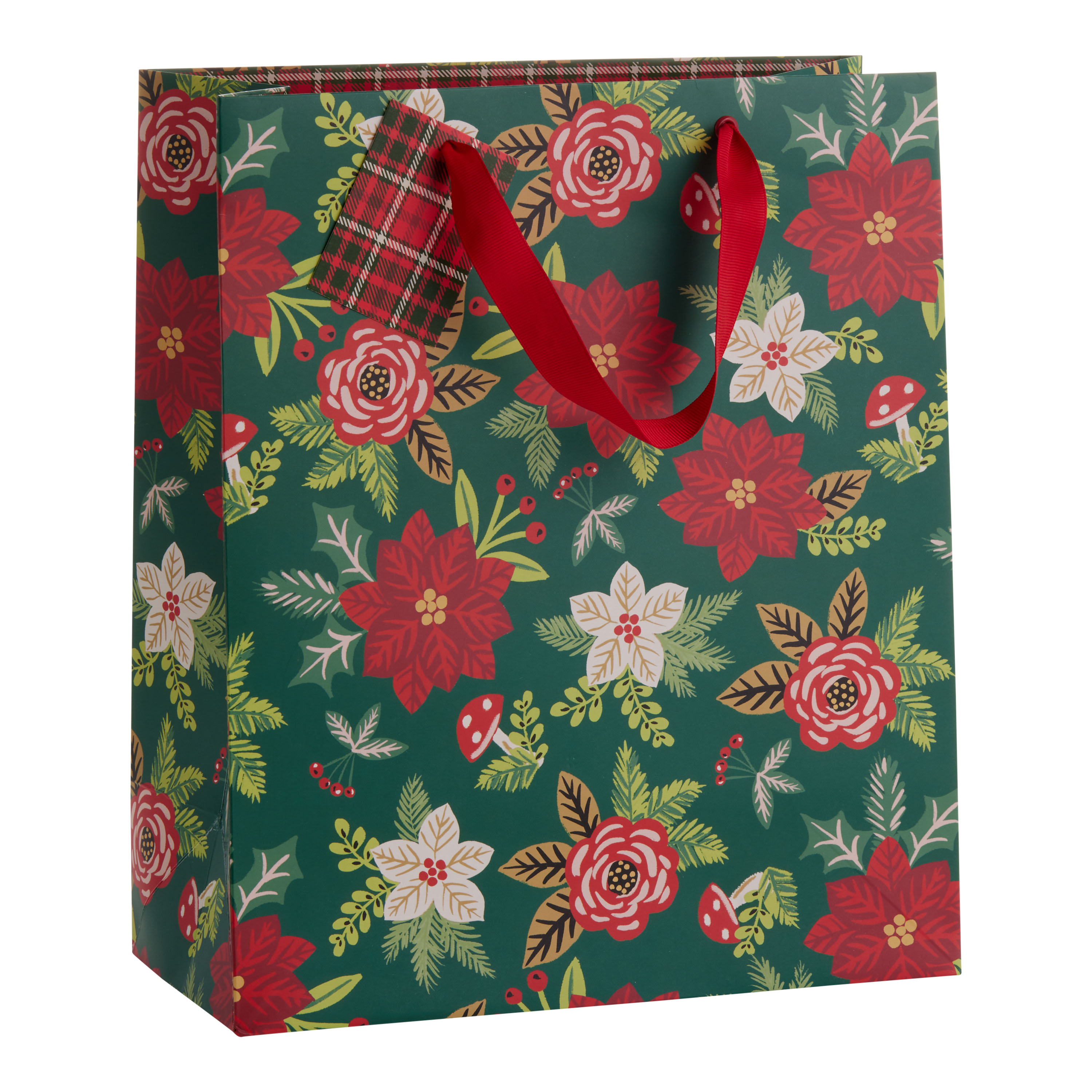 Large Green And Red Poinsettia Holiday Gift Bag - World Market