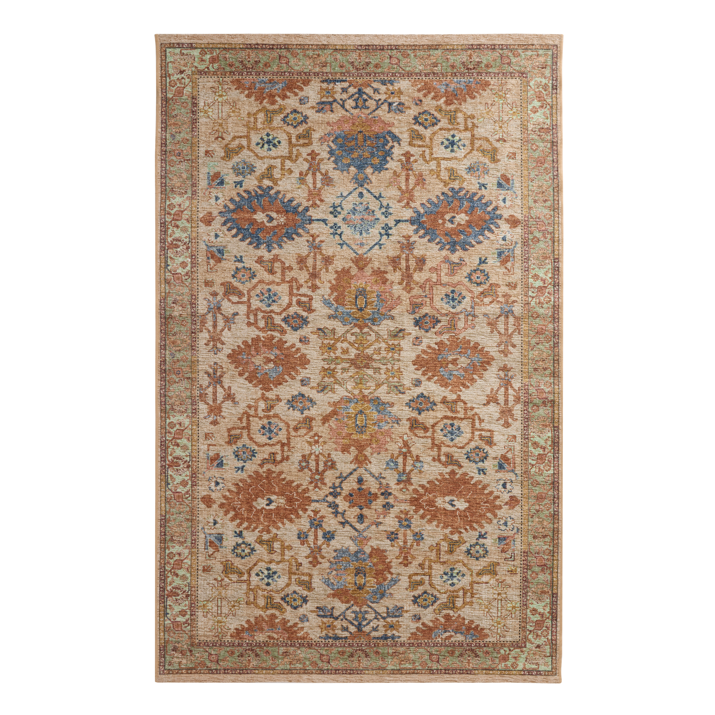 Ibiza Rust and Sage Floral Medallion Washable Area Rug - World Market