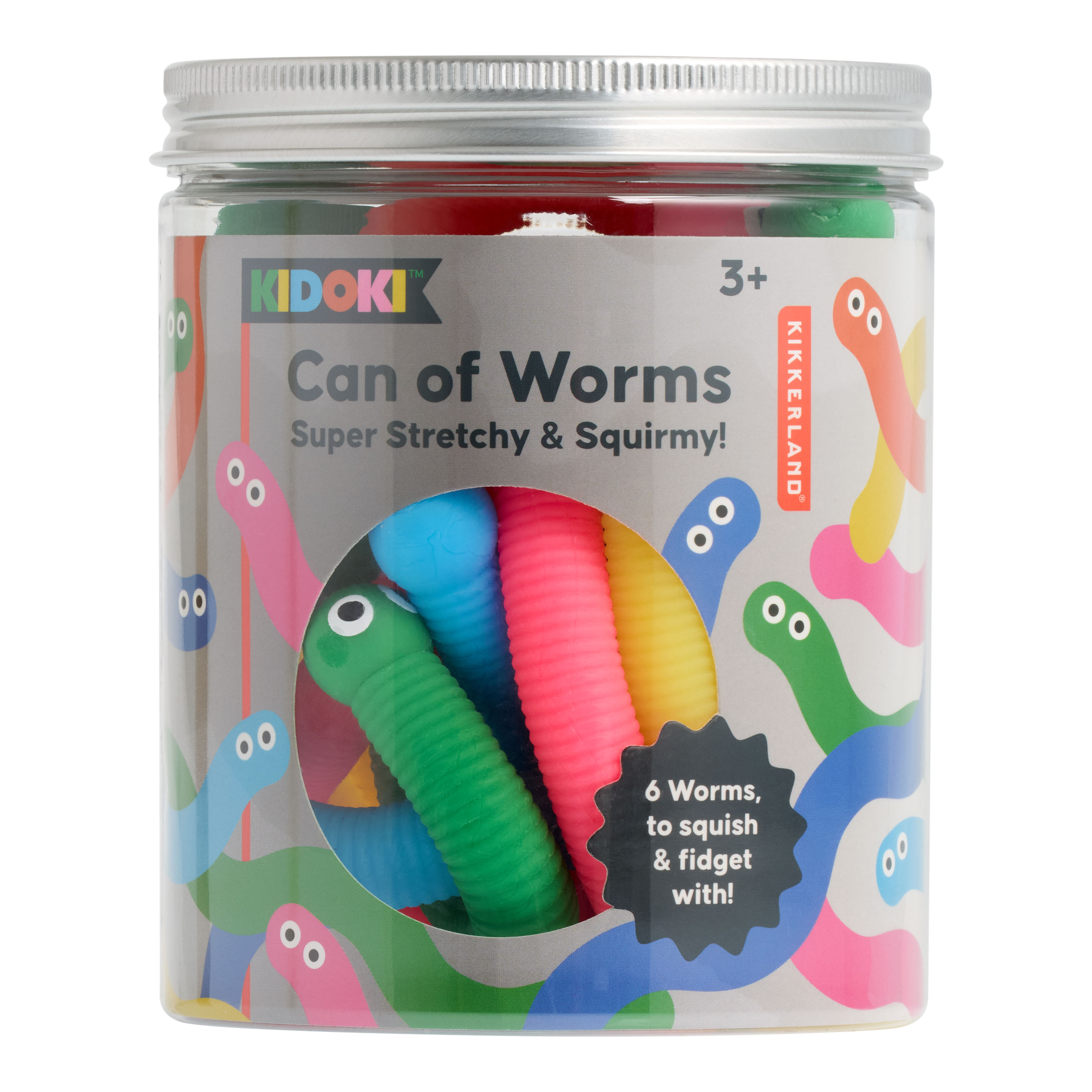 Kikkerland Kidoki Can of Worms Silicone Stretchy Toys 6 Piece - World ...
