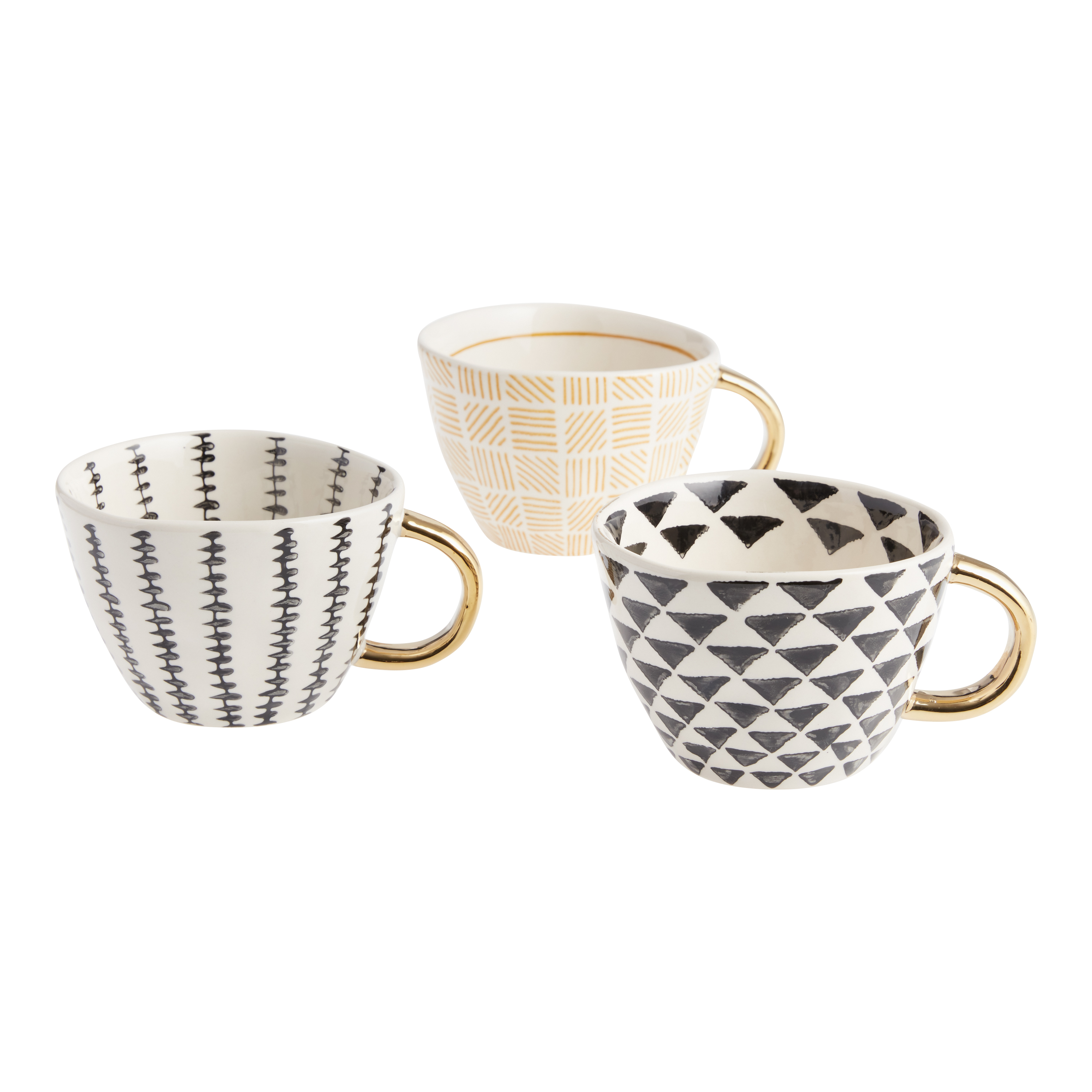 Black, White And Gold Geo Ceramic Mug Set Of 3 - World Market