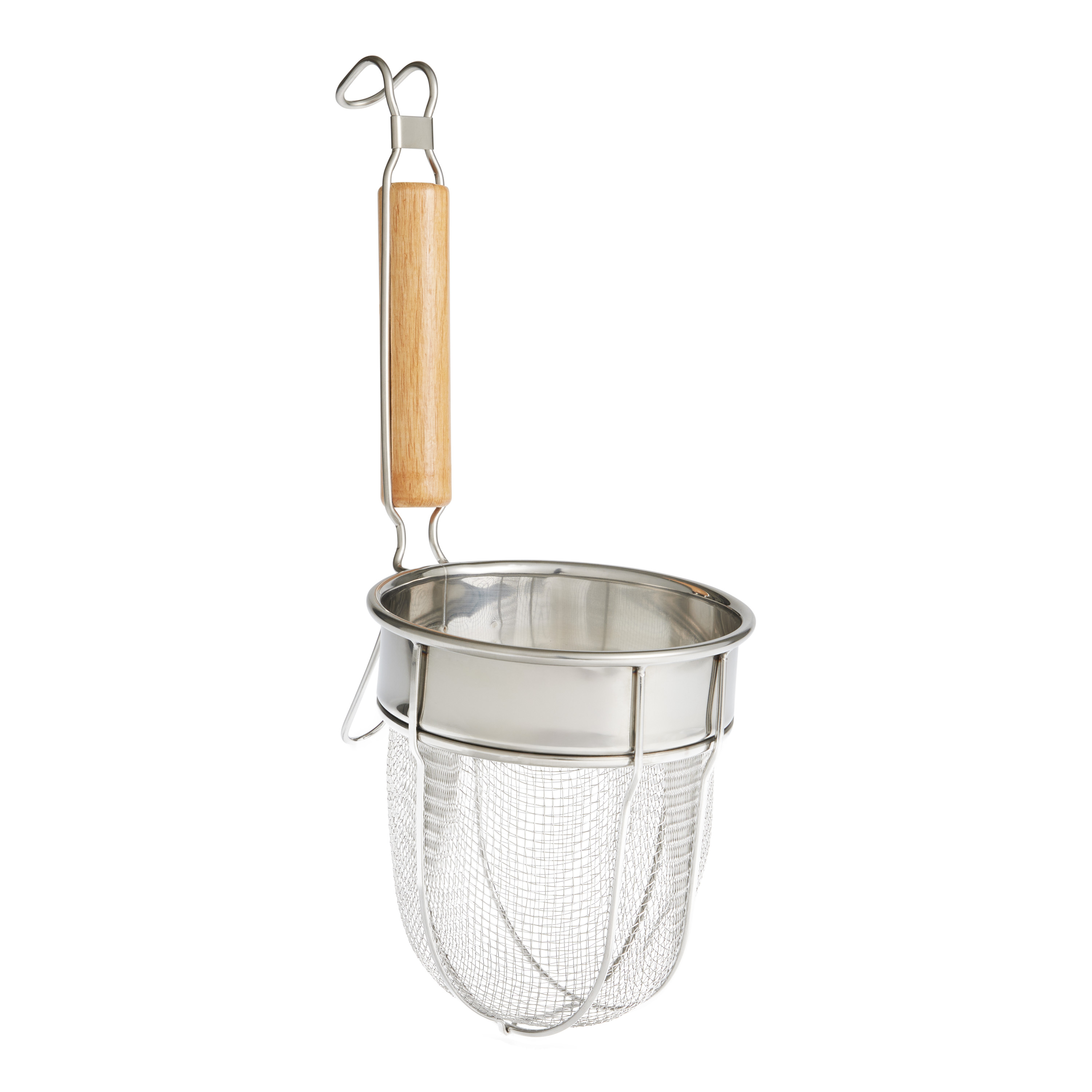 Stainless Steel Mesh and Wood Noodle Straining Basket - World Market