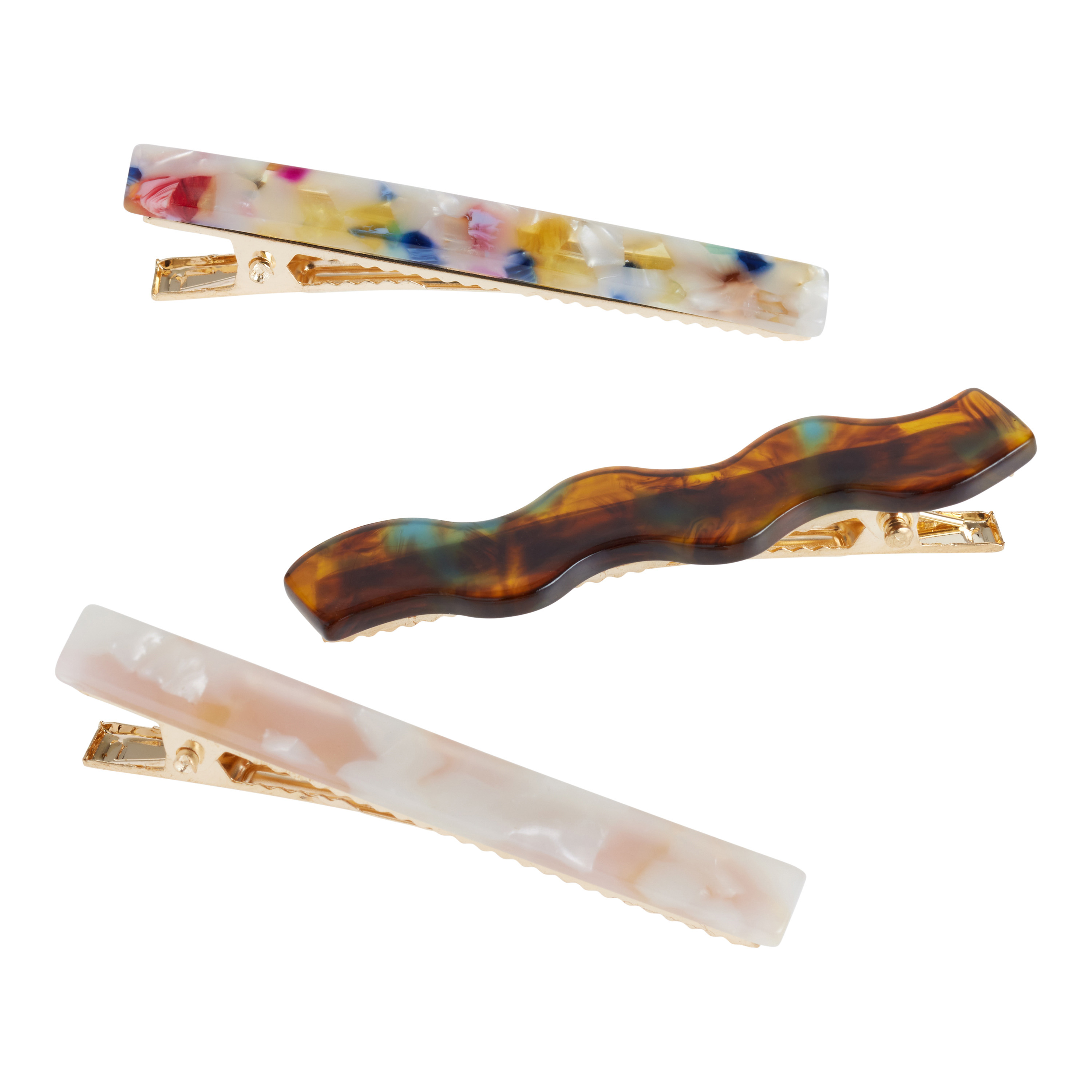 Multicolor Marbled Acrylic Hair Clips 3 Pack - World Market