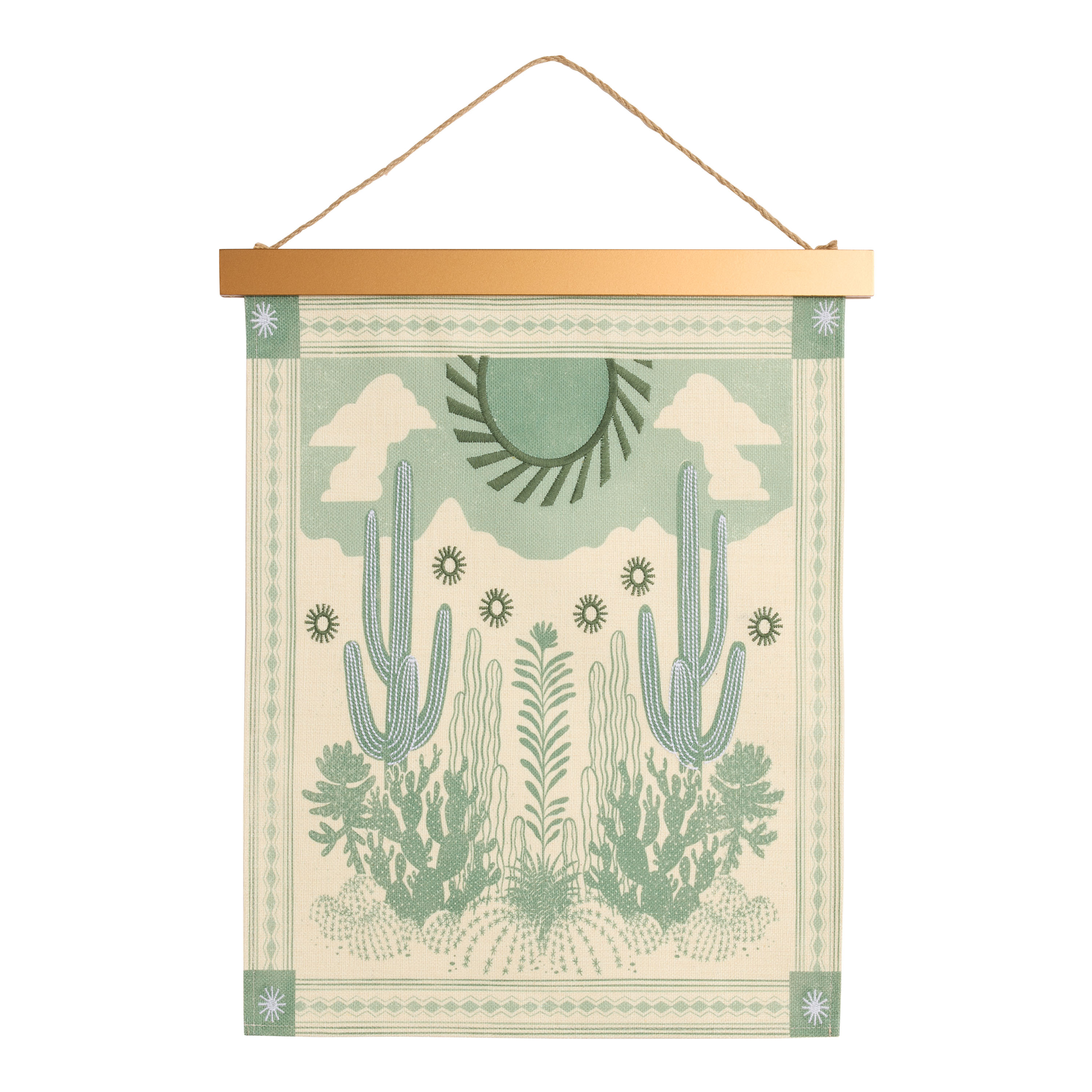 Cactus Embroidered Linen Scroll Wall Hanging - World Market